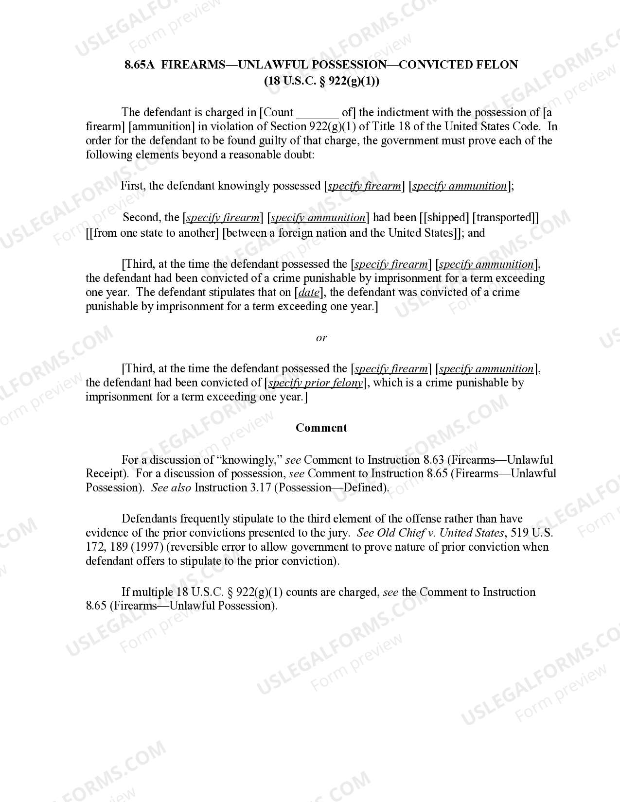 8.65A Firearms-Unlawful Possession-Convicted Felon (18 U.S.C. Sec. 922 ...