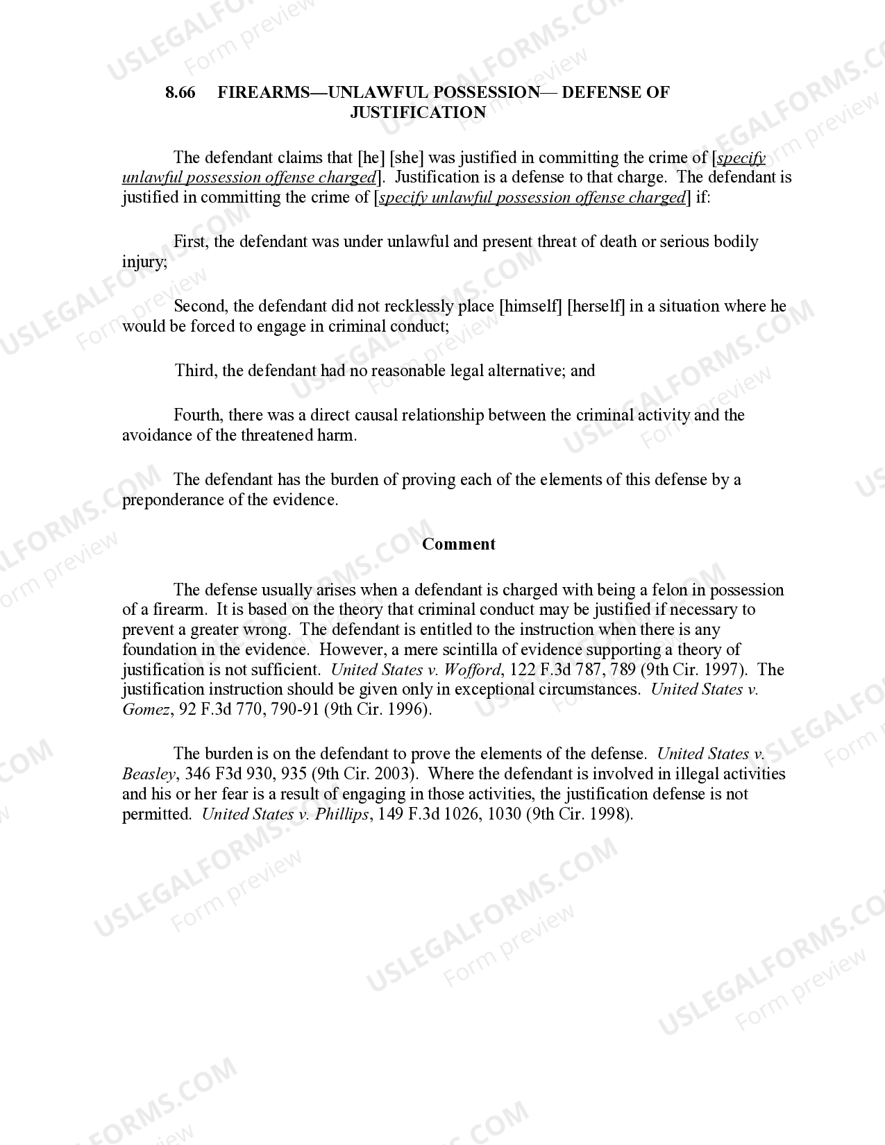 8.66 Firearms-Unlawful Possession-Defense of Justification. | US Legal ...