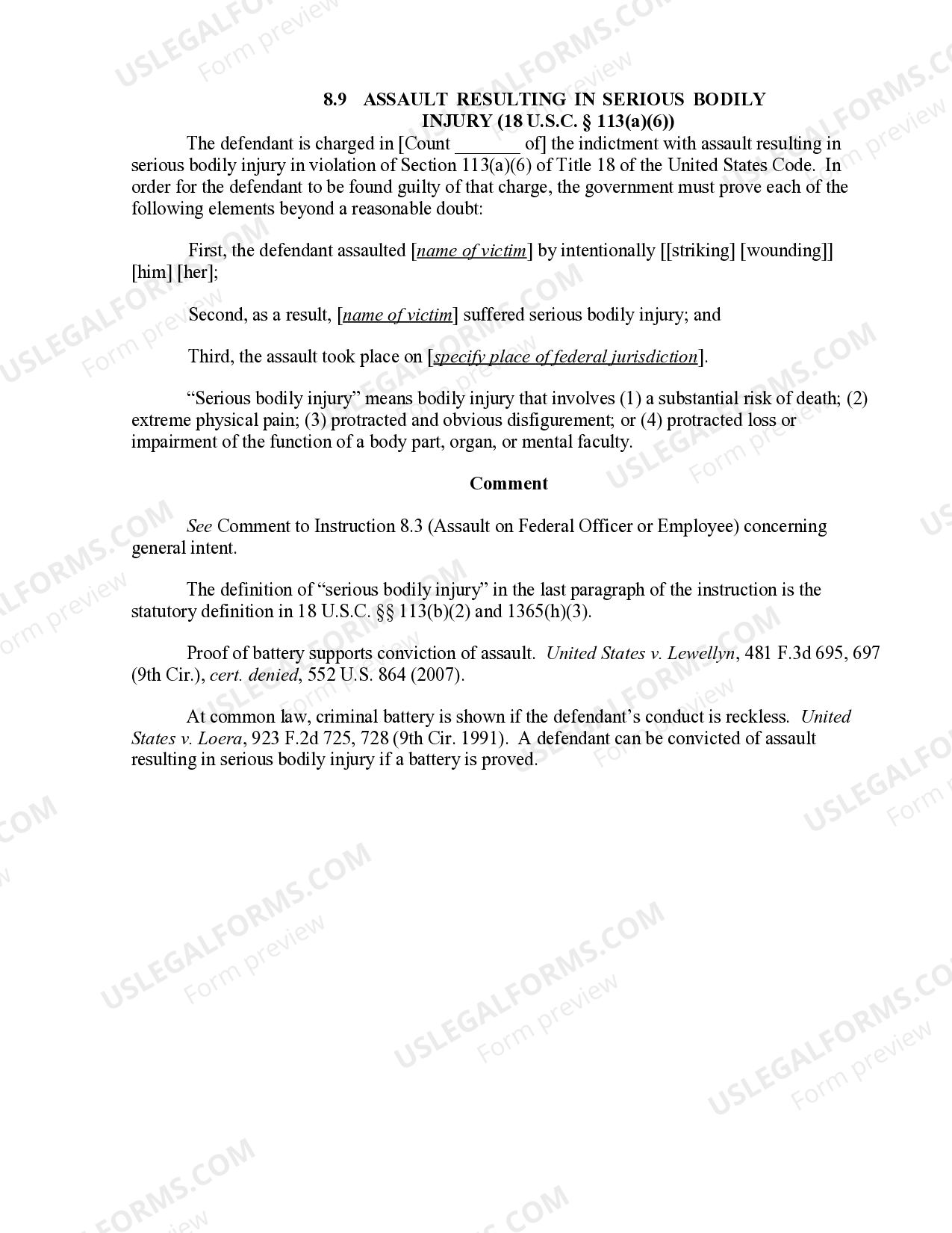 8.9 Assault Resulting in Serious Bodily Injury (18 U.S.C. Sec. 113(a)(6 ...