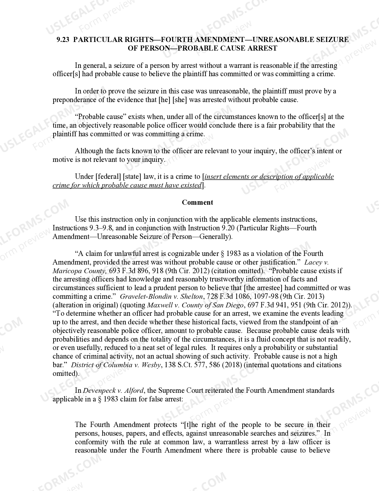 9.23 Particular Rights-Fourth Amendment-Unreasonable Seizure of Person ...