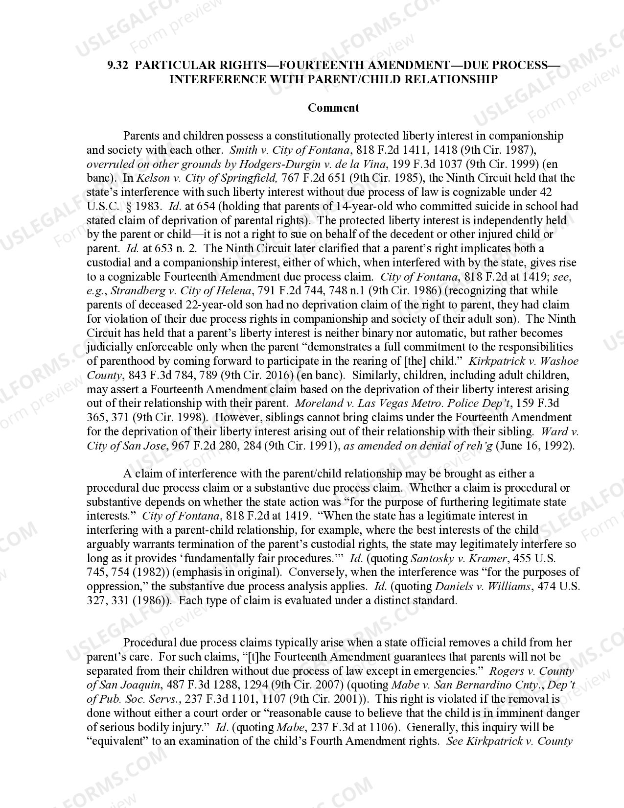9.32 Particular Rights-Fourteenth Amendment-Substantive Due Process ...