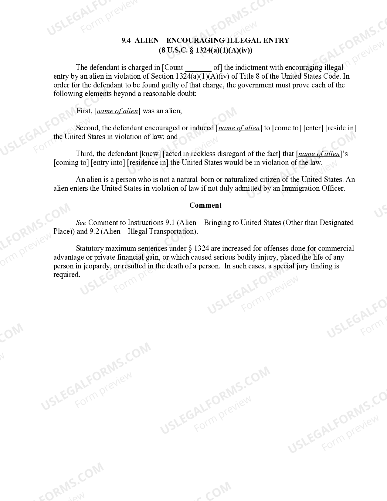 9.4 Alien-Encouraging Illegal Entry | US Legal Forms
