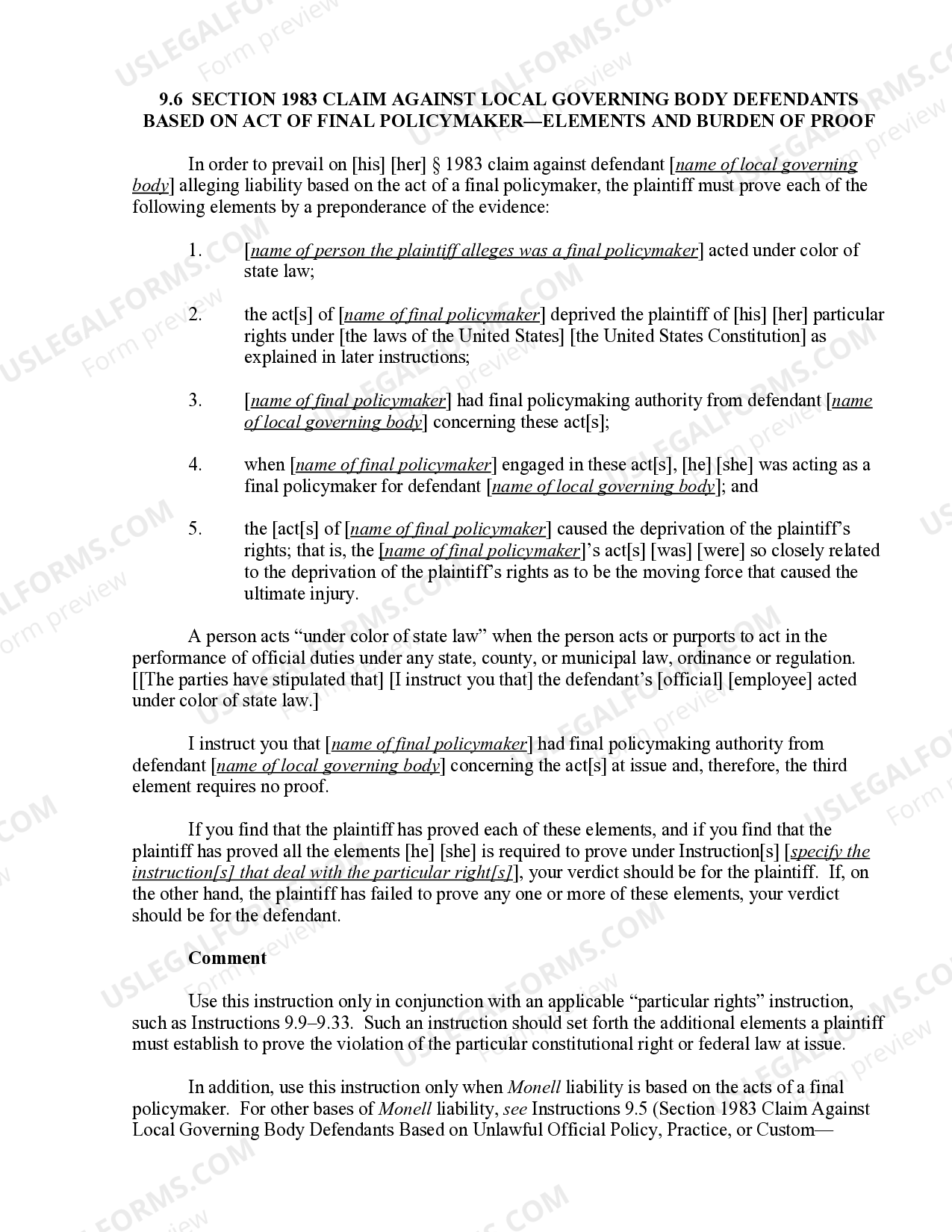 9.6 Section 1983 Claim Against Local Governing Body Defendants Based on ...