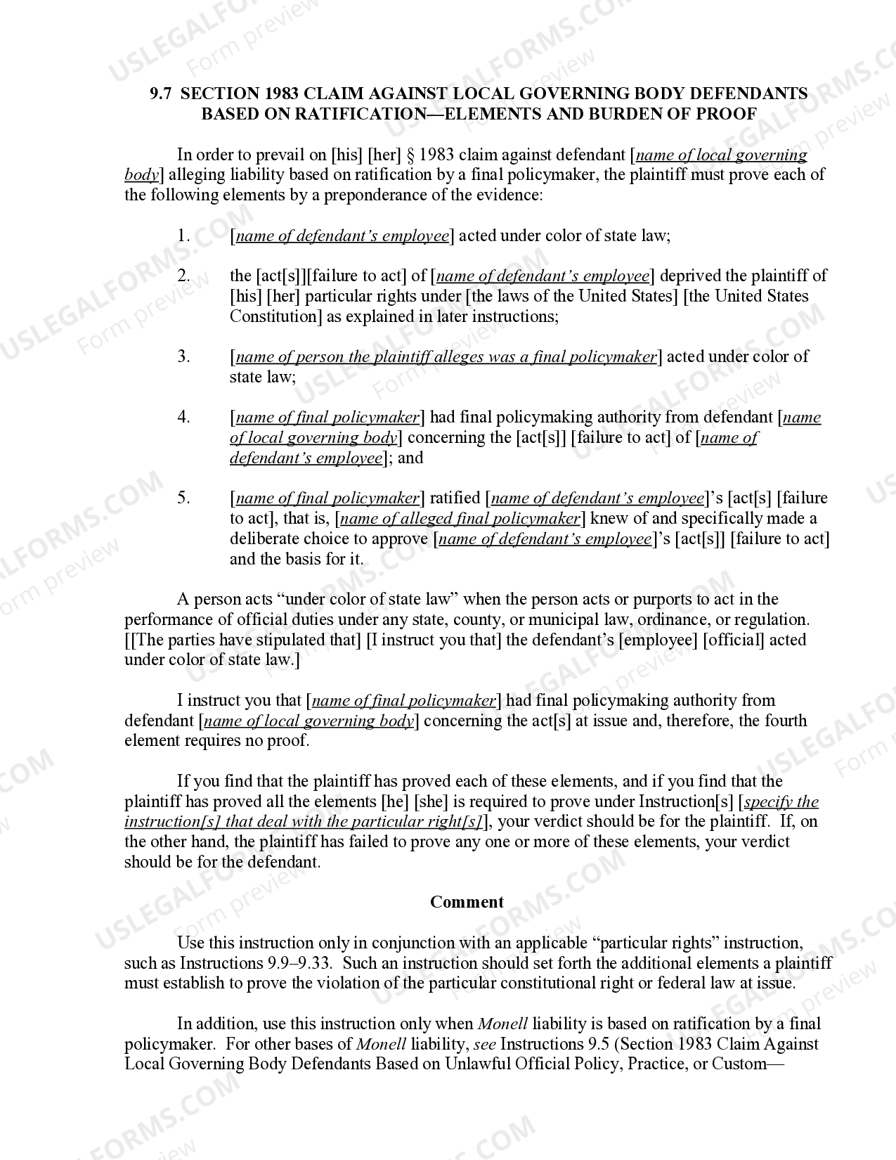 9.7 Section 1983 Claim Against Local Governing Body Defendants Based on ...