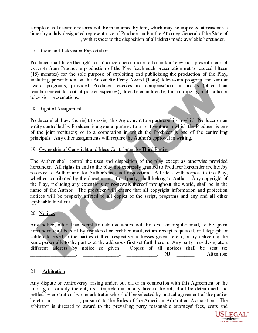 Author Producer Playwright Agreement Producer Agreement Template