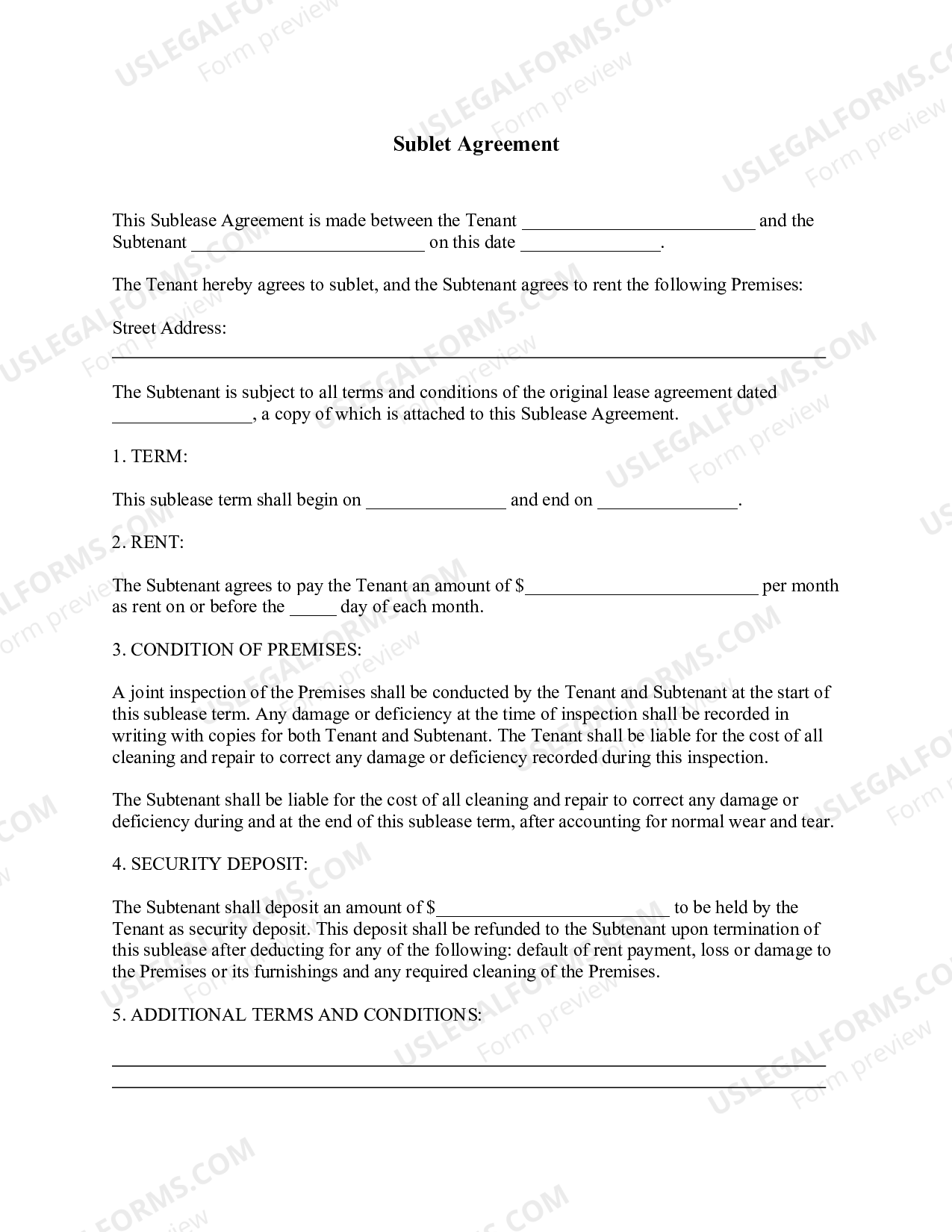 Basic Sublet Agreement | US Legal Forms