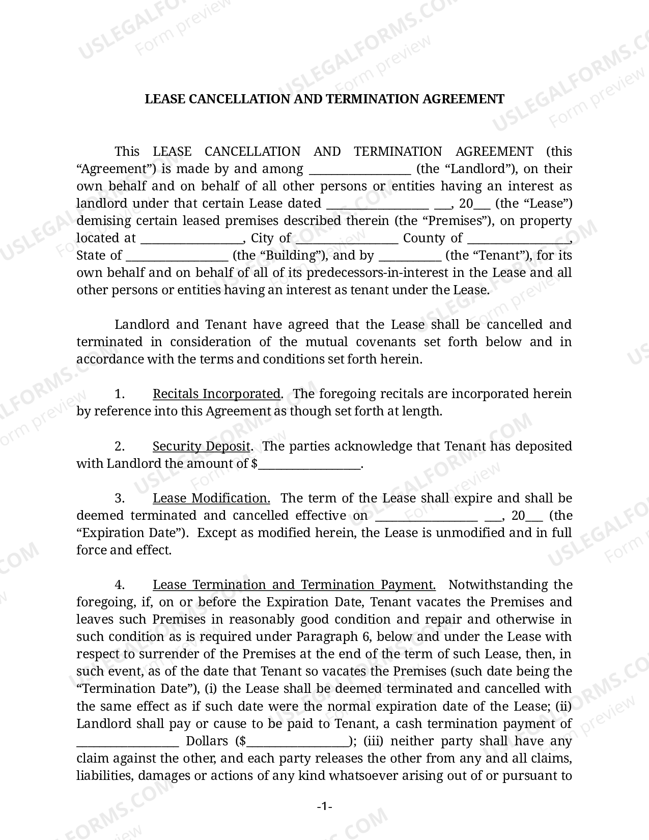 Lease Cancellation and Termination Agreement | US Legal Forms