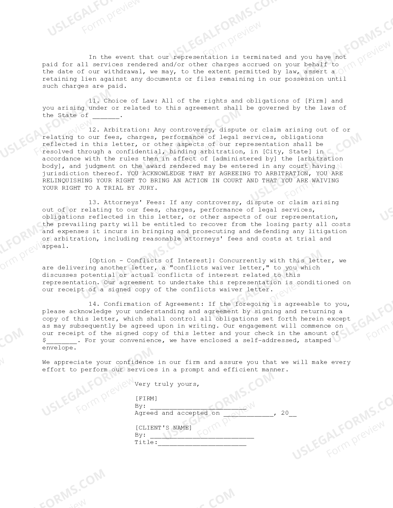 Engagement Agreement for Single Client Representation | US Legal Forms