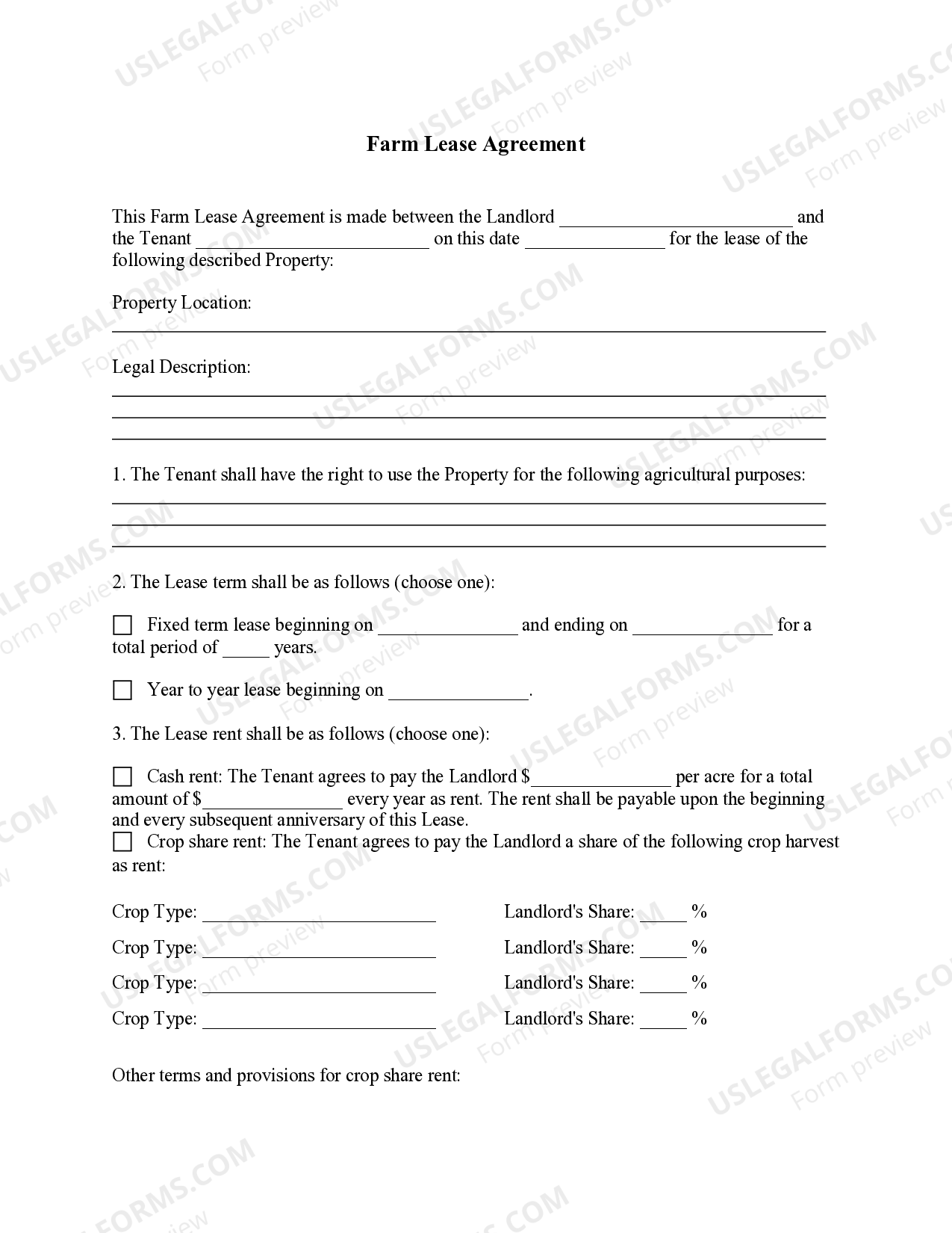 Basic Farm Lease Agreement | US Legal Forms