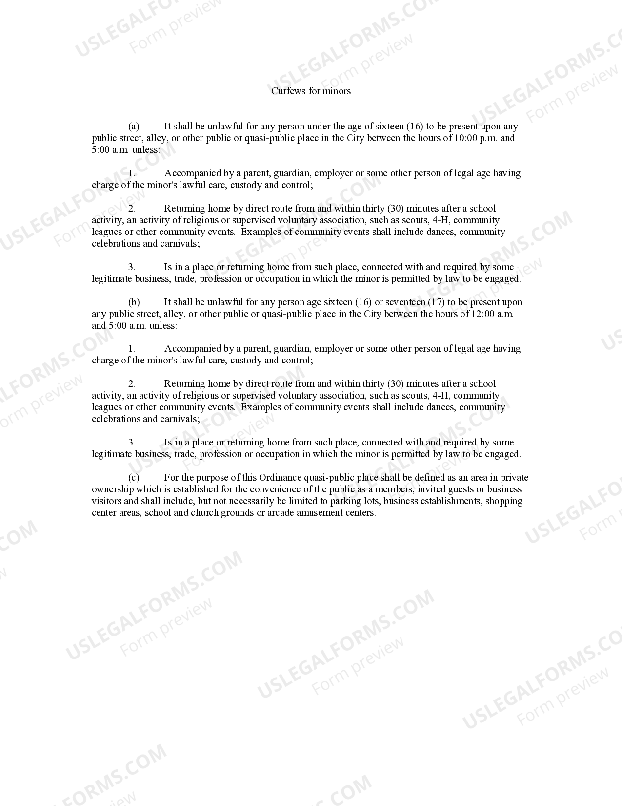 Curfews for Minors - Curfews Minors | US Legal Forms