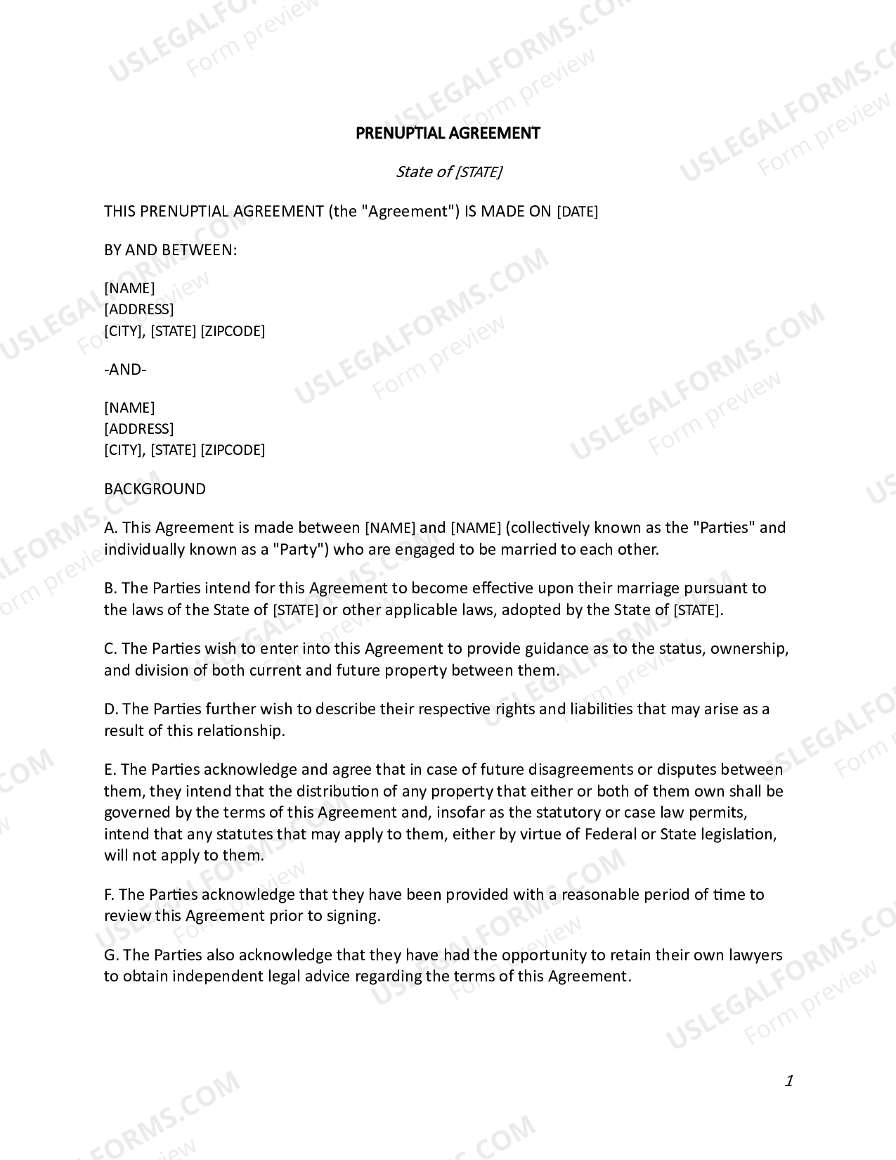 Prenuptial Agreement | US Legal Forms