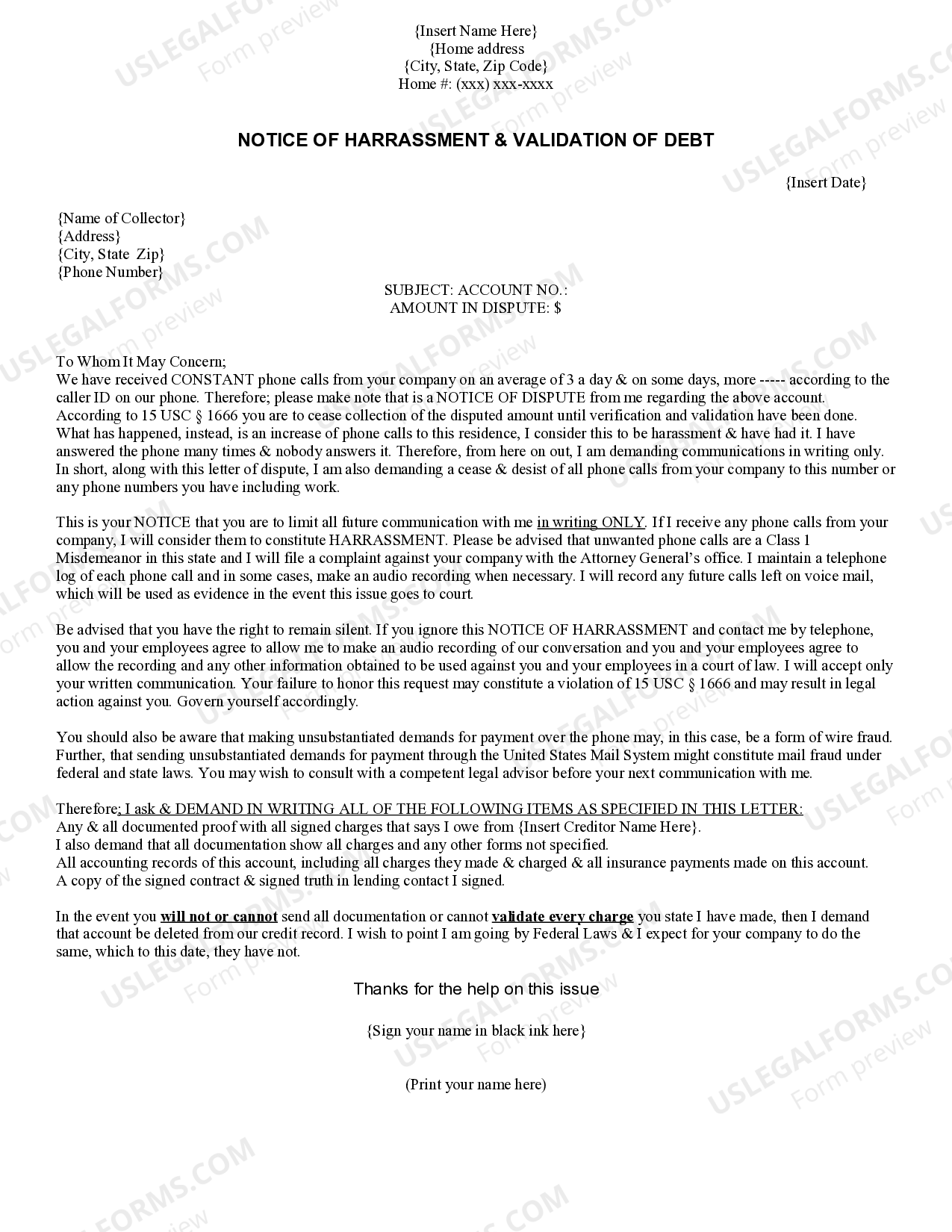 Utah Notice of Harassment and Validation of Debt - Validation Of Debt ...