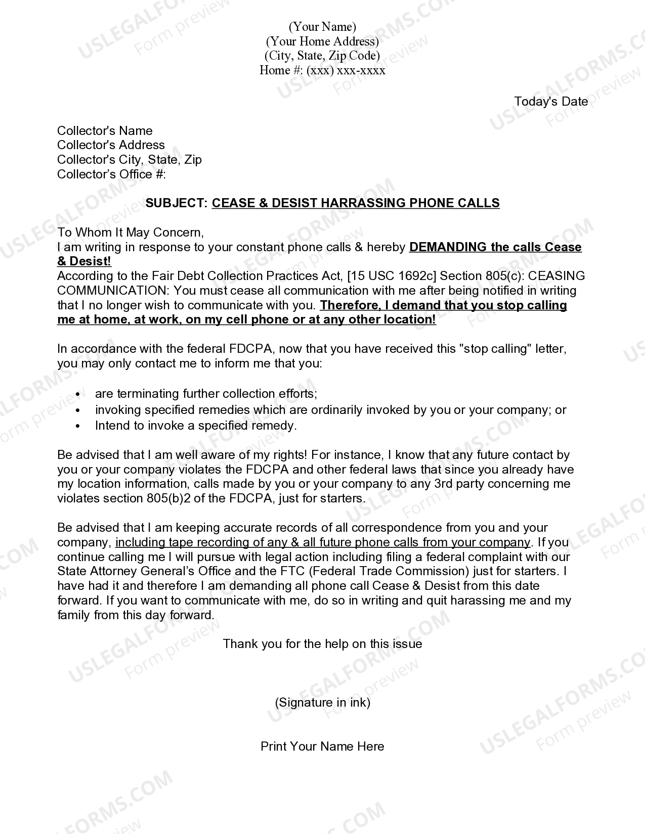 Louisiana Cease and Desist for Stalking | US Legal Forms