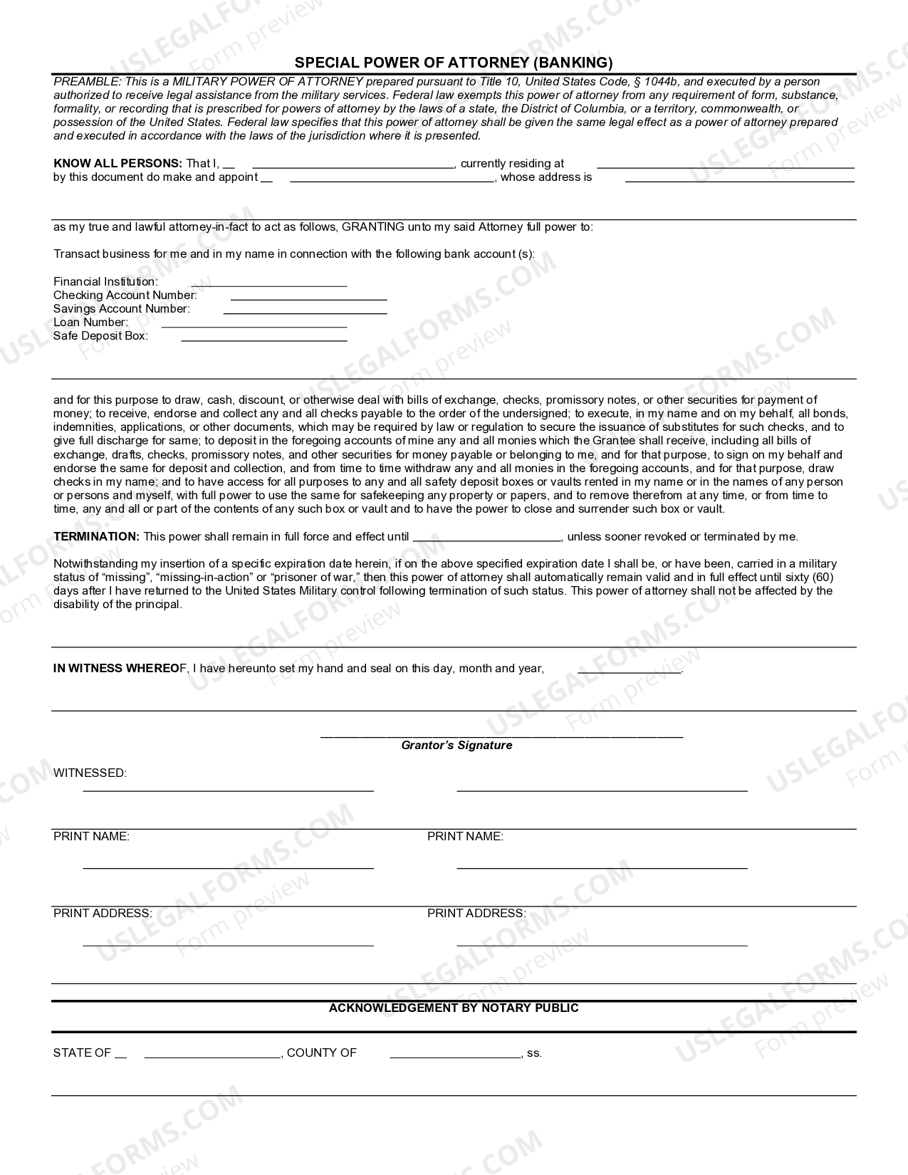 Virginia Special Military Power of Attorney for Banking - Power ...