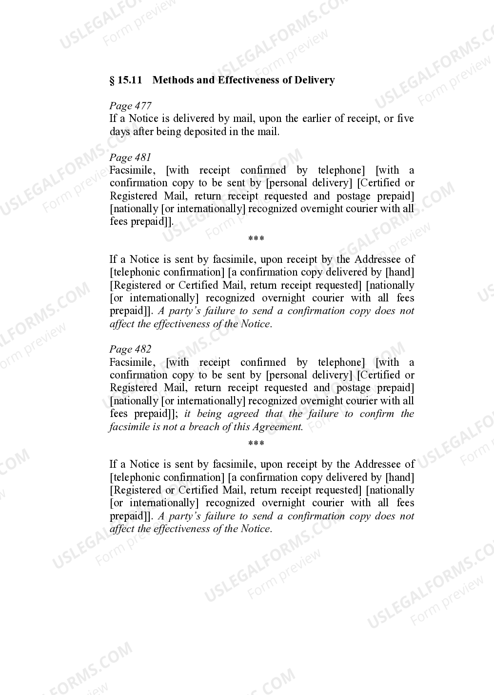 Notice Provisions - Methods and Effectiveness of Delivery | US Legal Forms