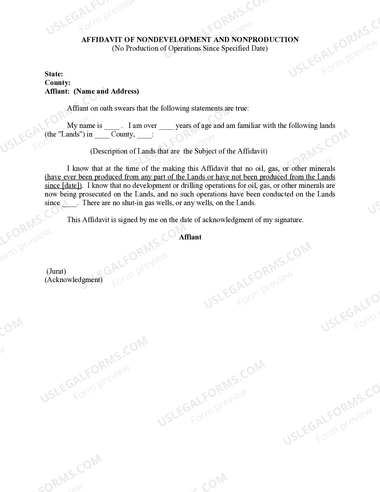 Affidavit of Nondevelopment and Nonproduction No Production of ...