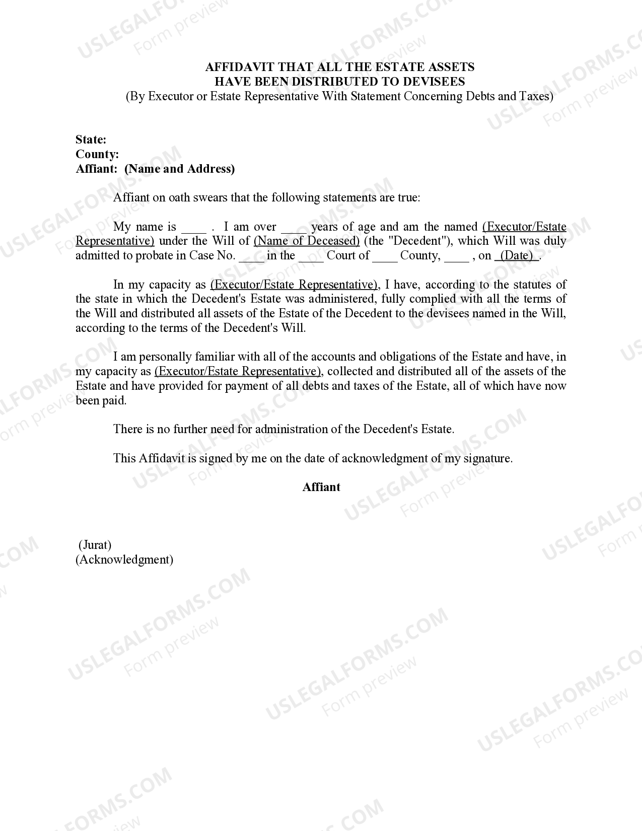 Affidavit That All the Estate Assets Have Been Distributed to Devisees ...