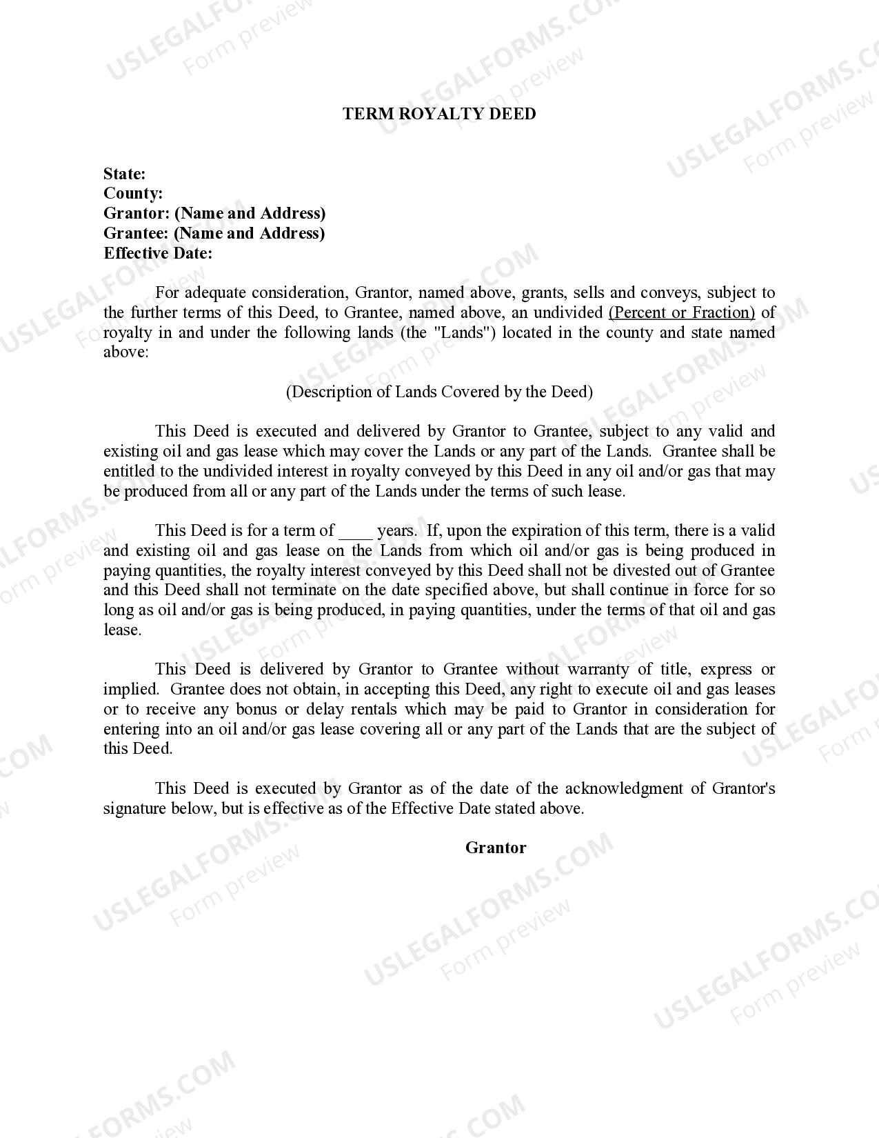 Term Royalty Deed - Royalty Deed | US Legal Forms