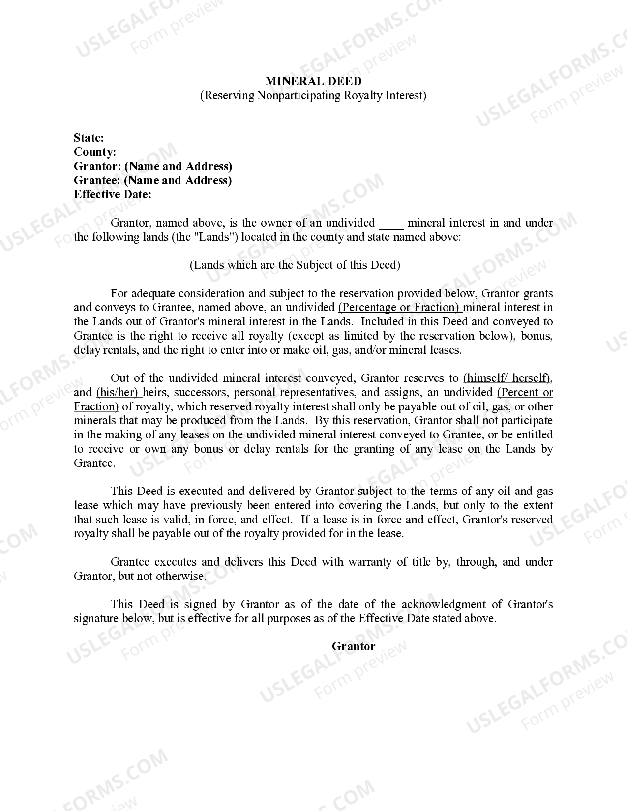 Mineral Deed with Grantor Reserving Nonparticipating Royalty Interest | US Legal Forms