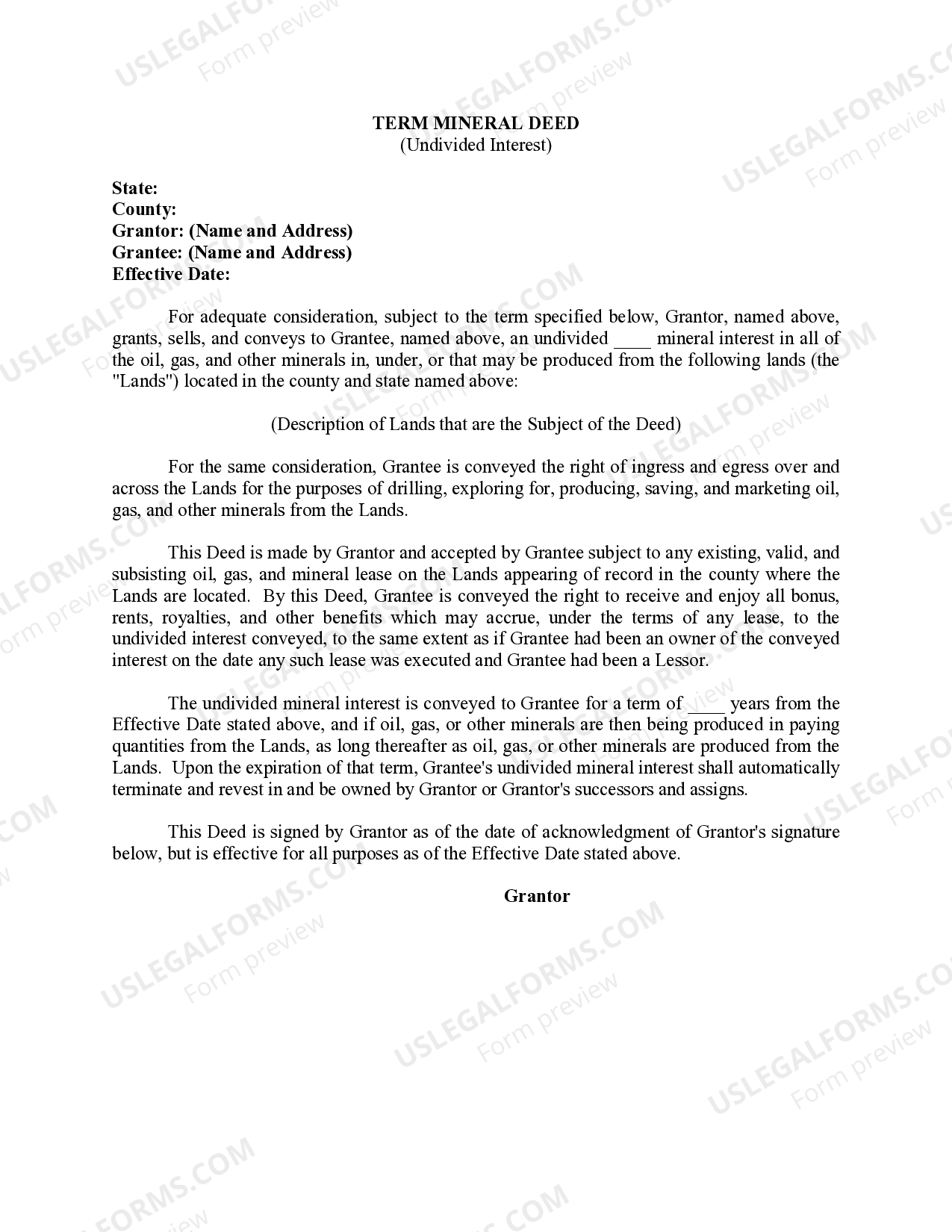 Term Mineral Deed of Undivided Interest - Mineral Deed Form Colorado ...