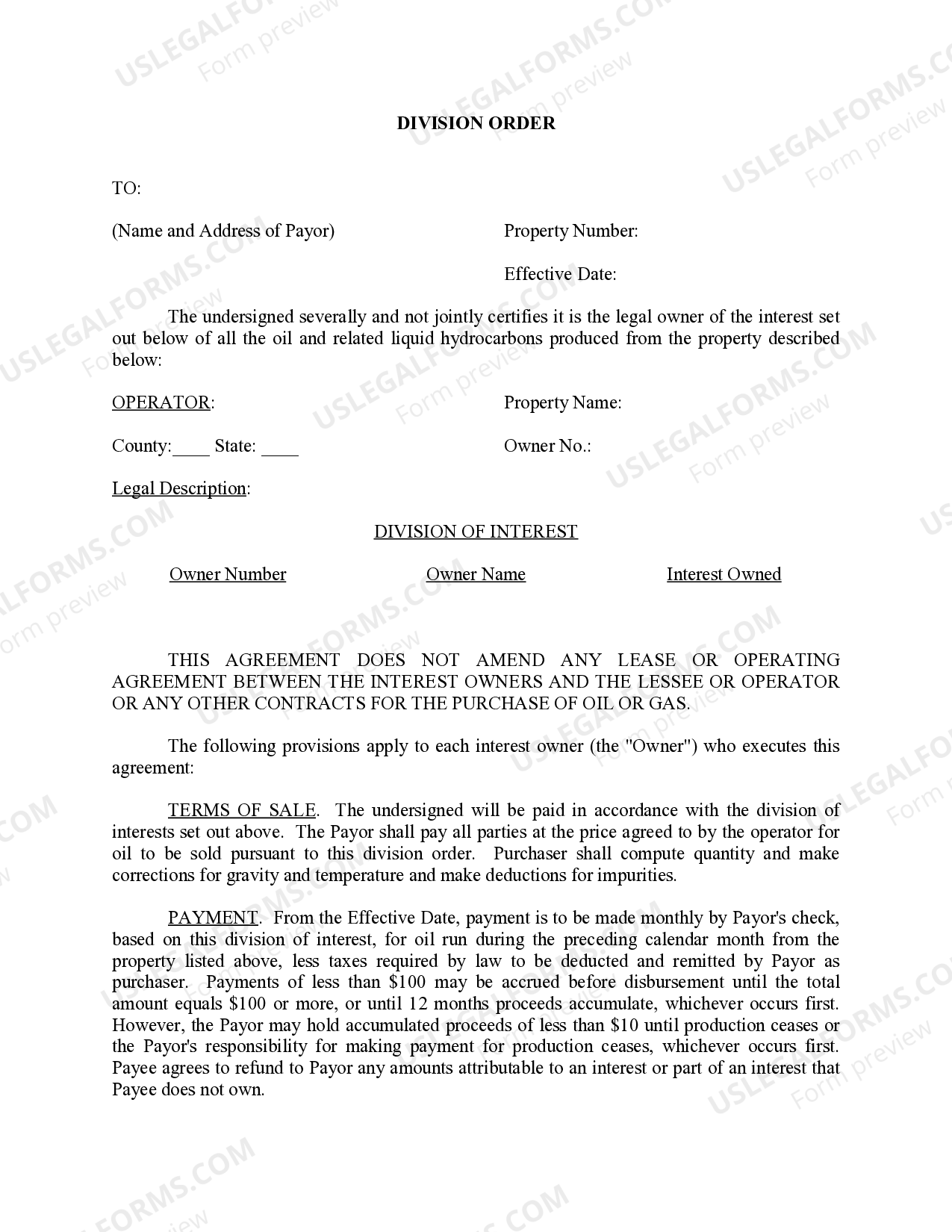 Division Order | US Legal Forms
