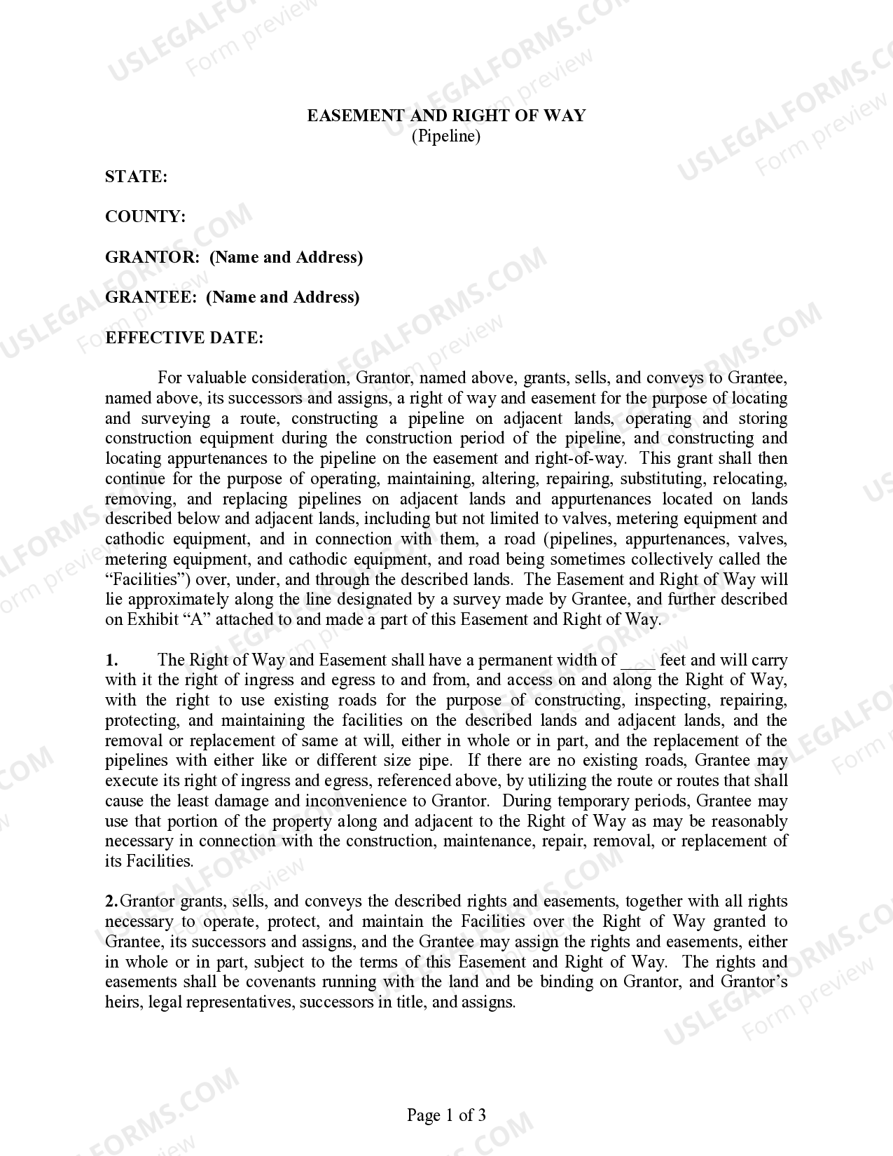 Right of Way and Easement Agreement for Pipeline | US Legal Forms