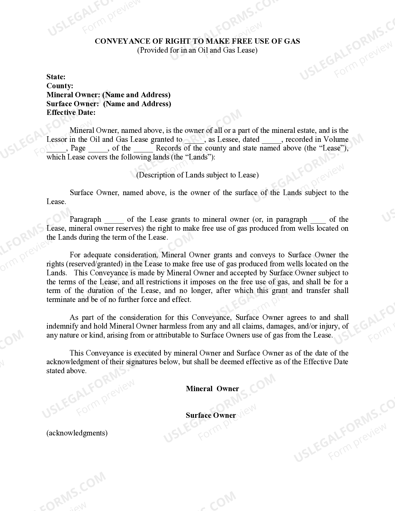 Conveyance of Right to Make Free Use of Gas Provided For in An Oil and ...