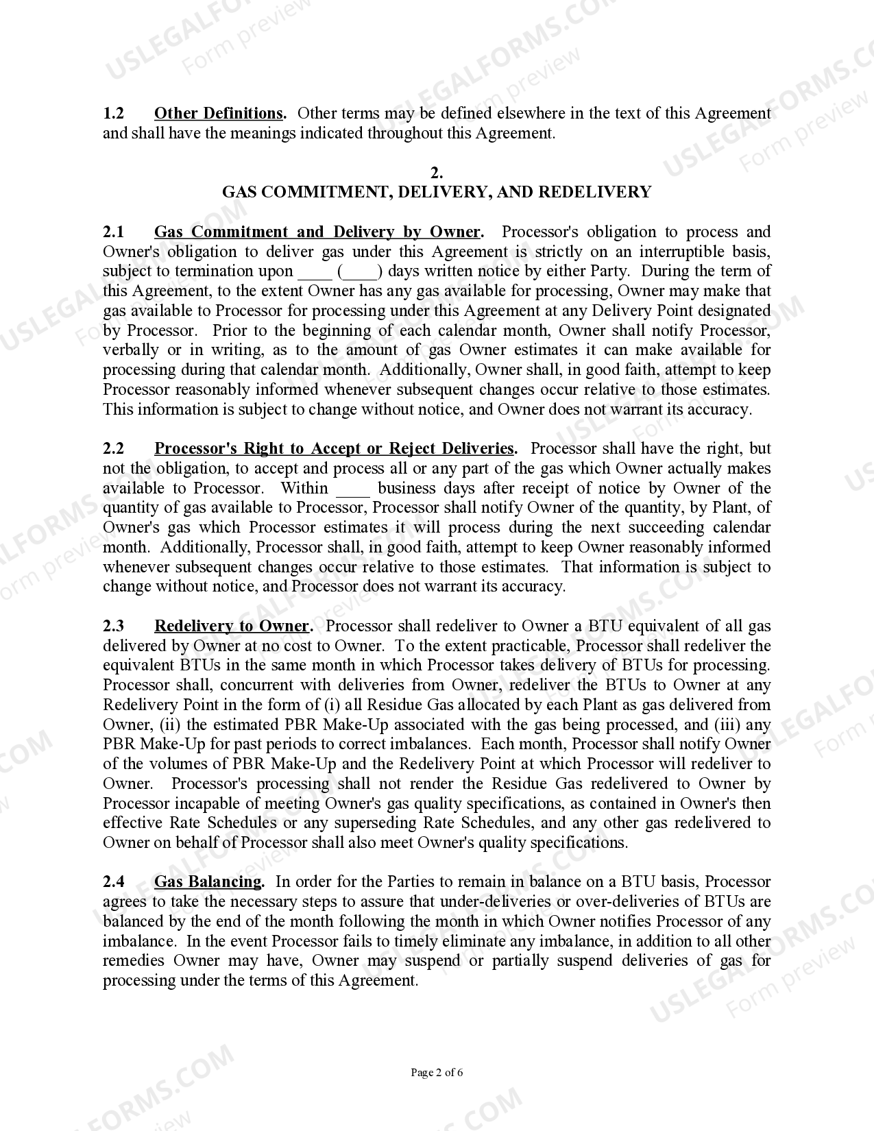 Gas Processing Rights Agreement | US Legal Forms