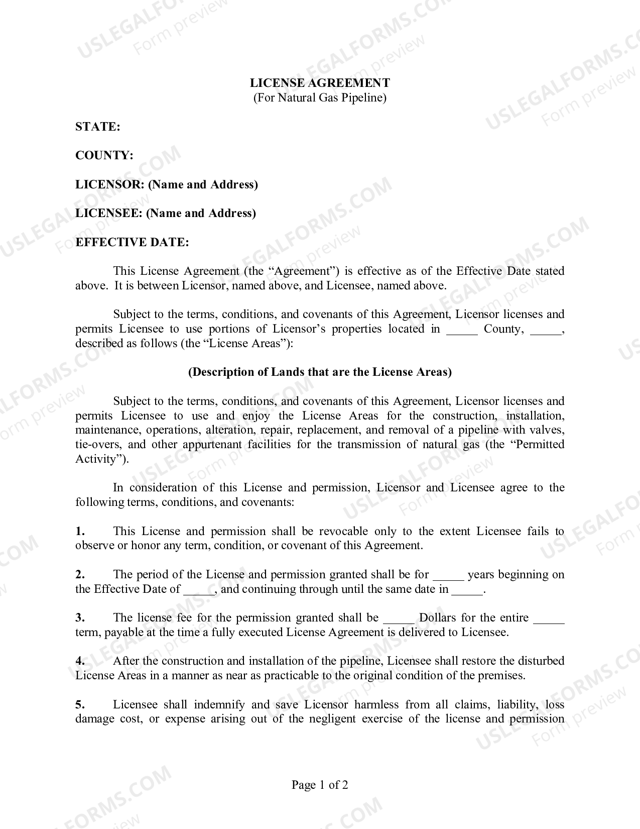 License Agreement (For Natural Gas Pipeline) | US Legal Forms