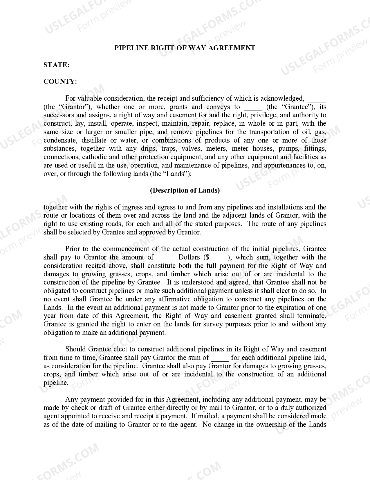 Pipeline Right of Way Agreement | US Legal Forms
