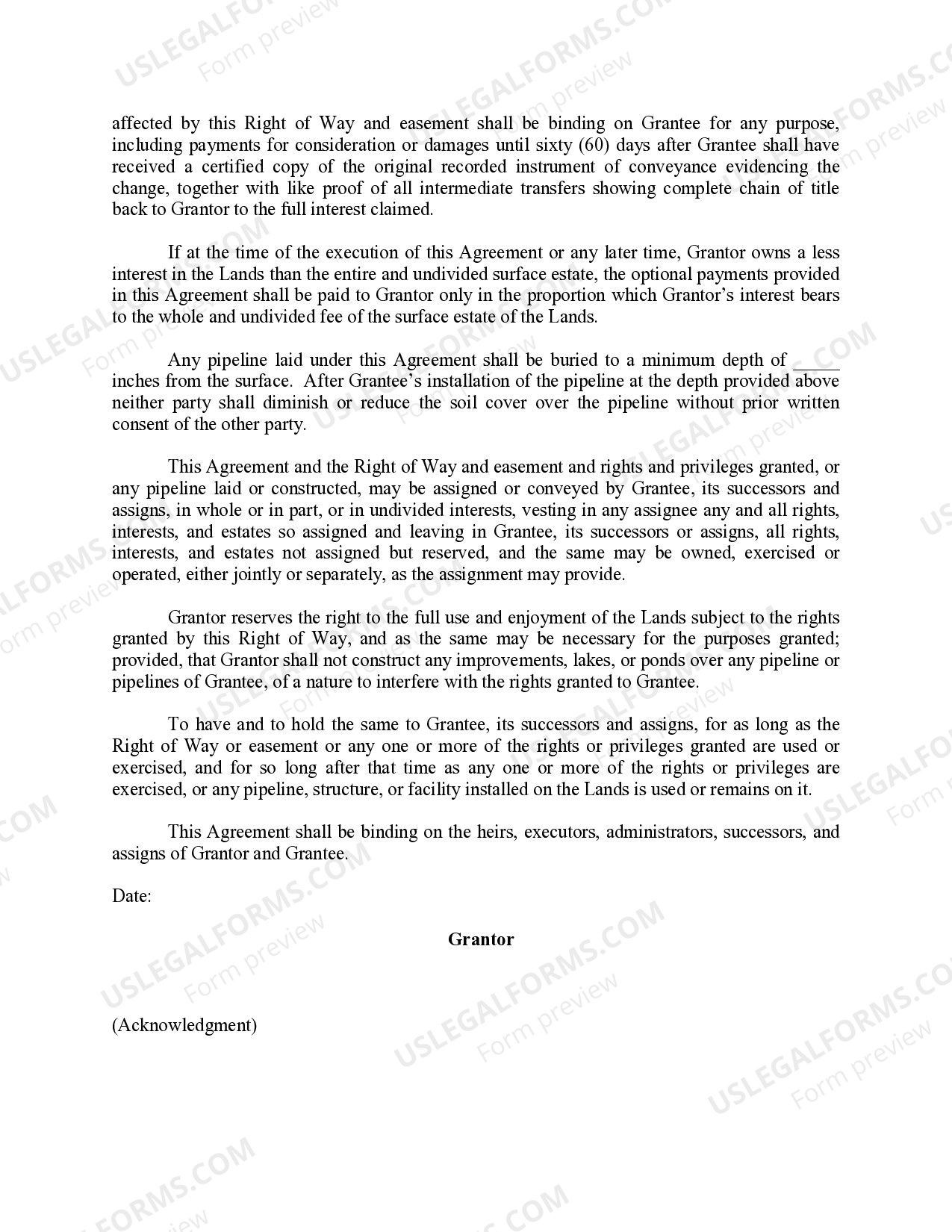 Harris Texas Pipeline Right of Way Agreement | US Legal Forms