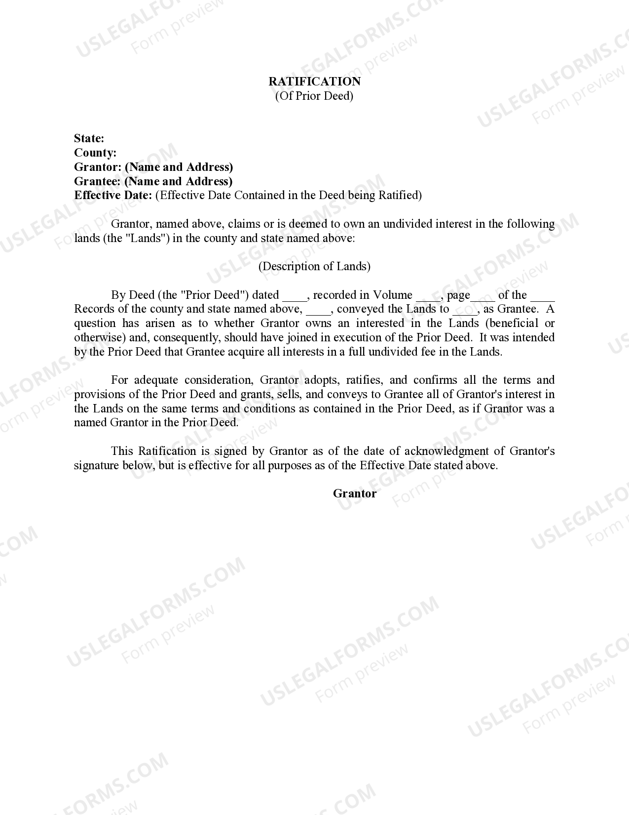 Ratification of Prior Deed - Deed Of Ratification Template | US Legal Forms