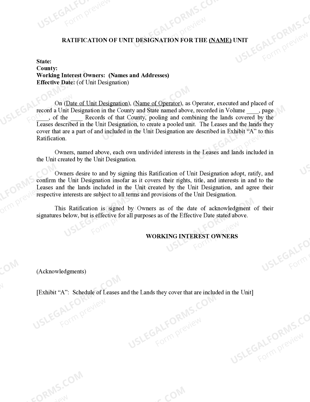Ratification of Unit Designation for the (NAME) Unit | US Legal Forms