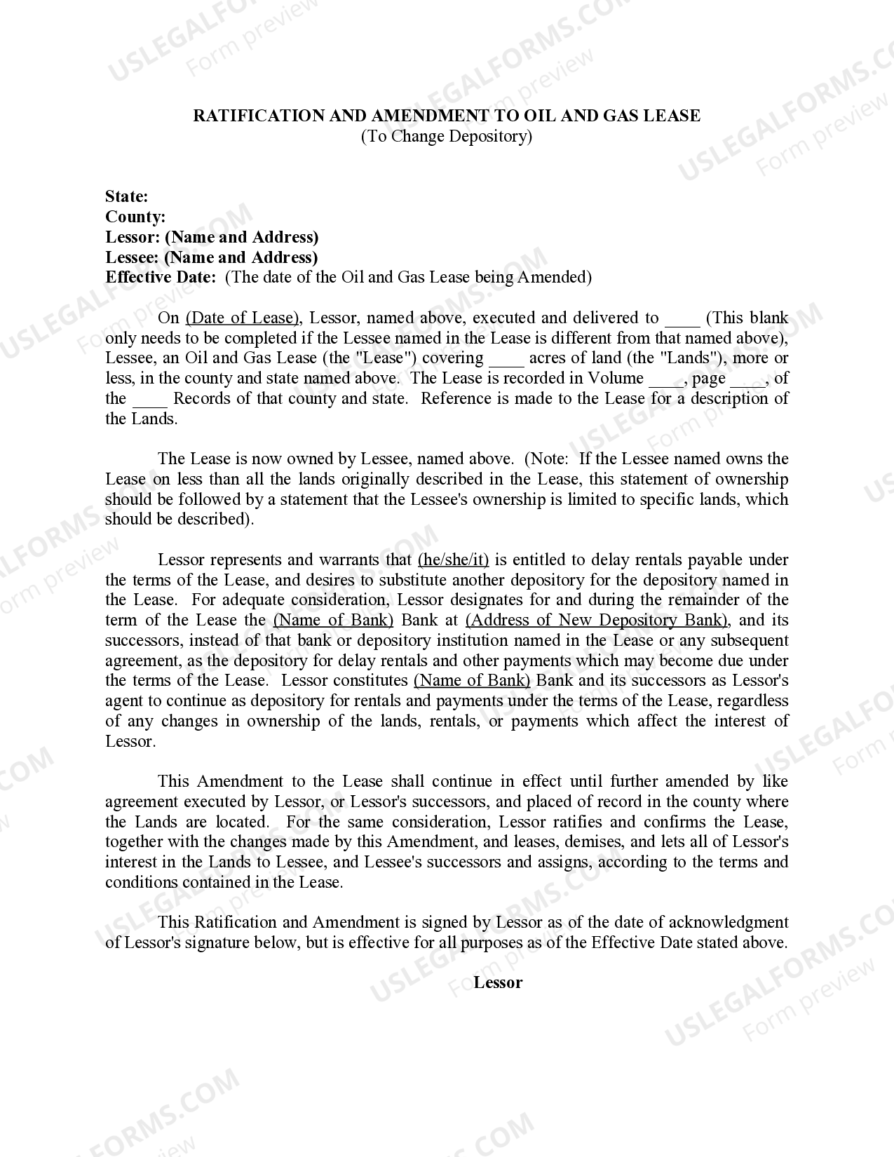 Ratification and Amendment to Oil and Gas Lease to Change Depository ...