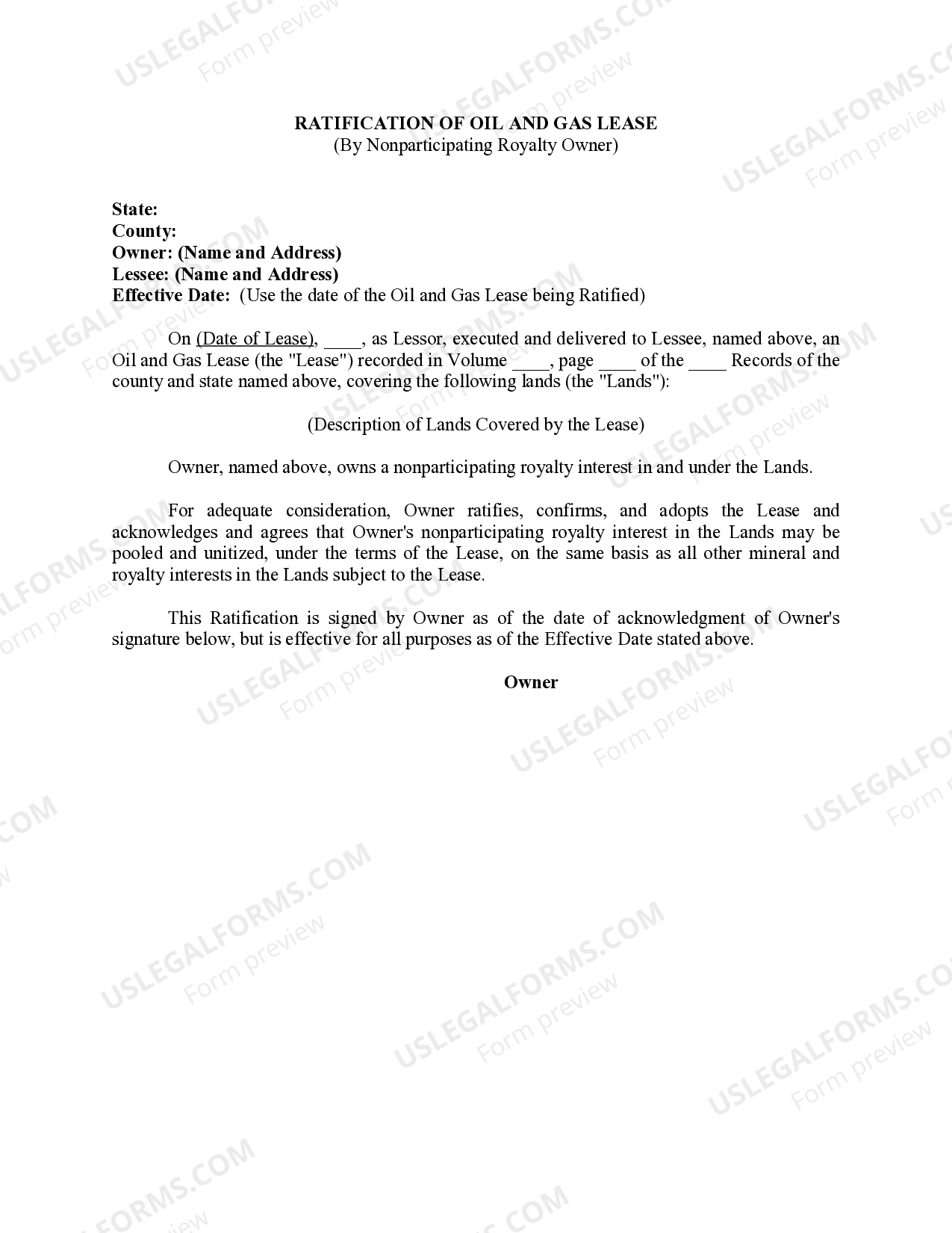 Ratification of Oil and Gas Lease by Nonparticipating Royalty Owner - Non Participating Royalty ...