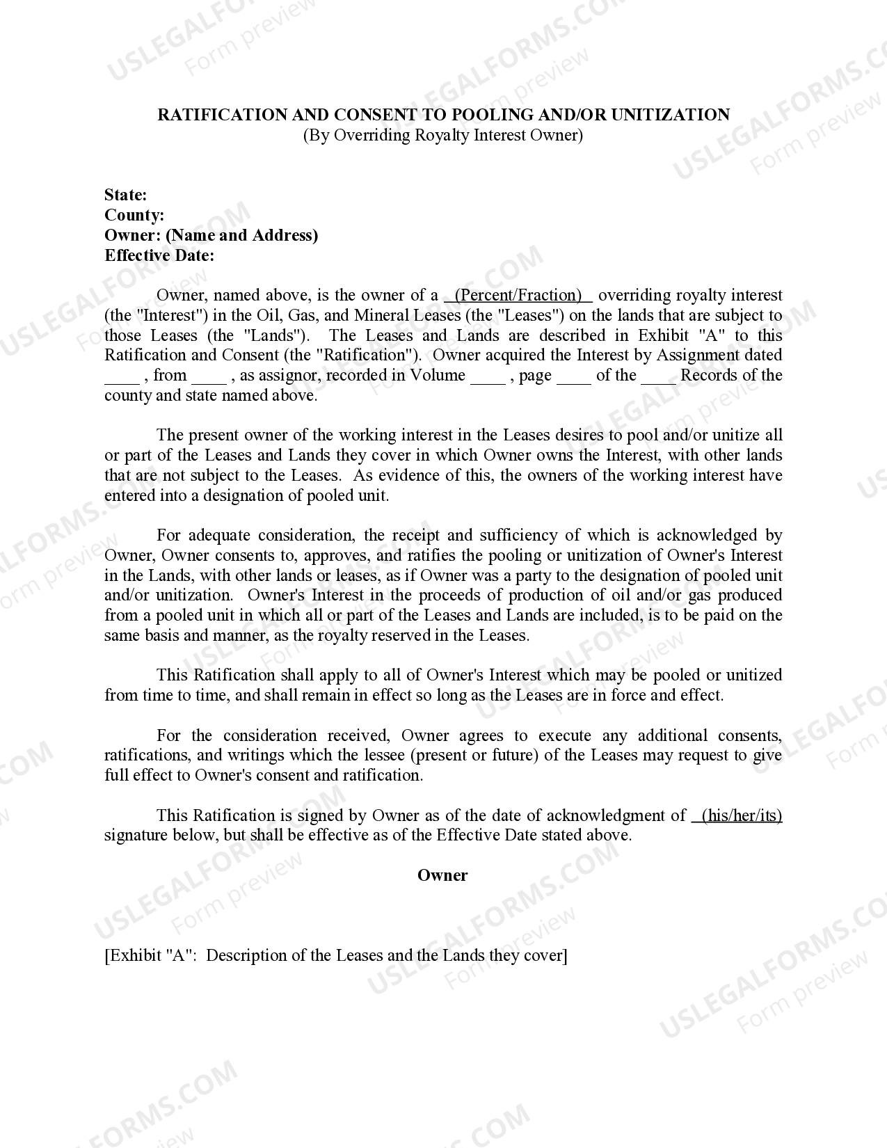 Ratification and Consent to Pooling and / or Unitization by Overriding ...