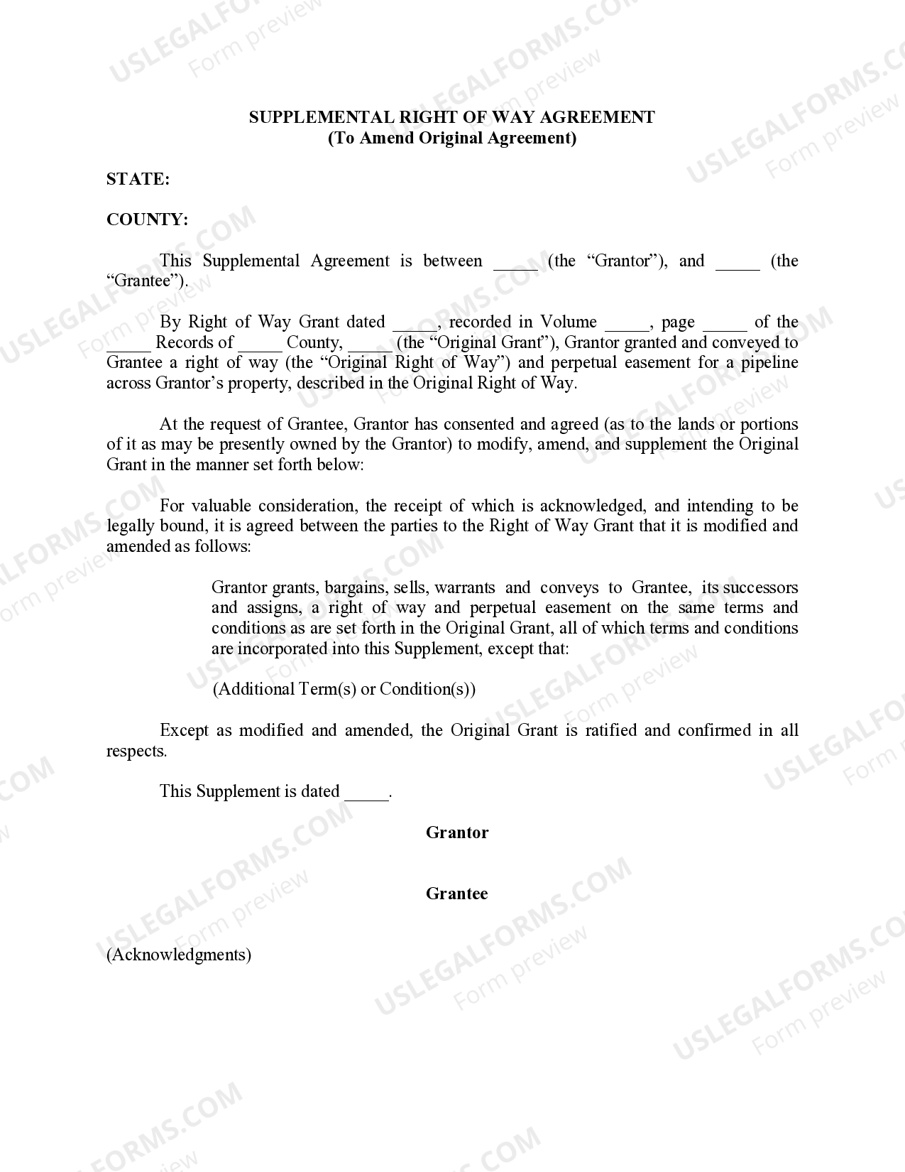 Supplemental Right of Way Agreement (To Amend Original Agreement) | US ...
