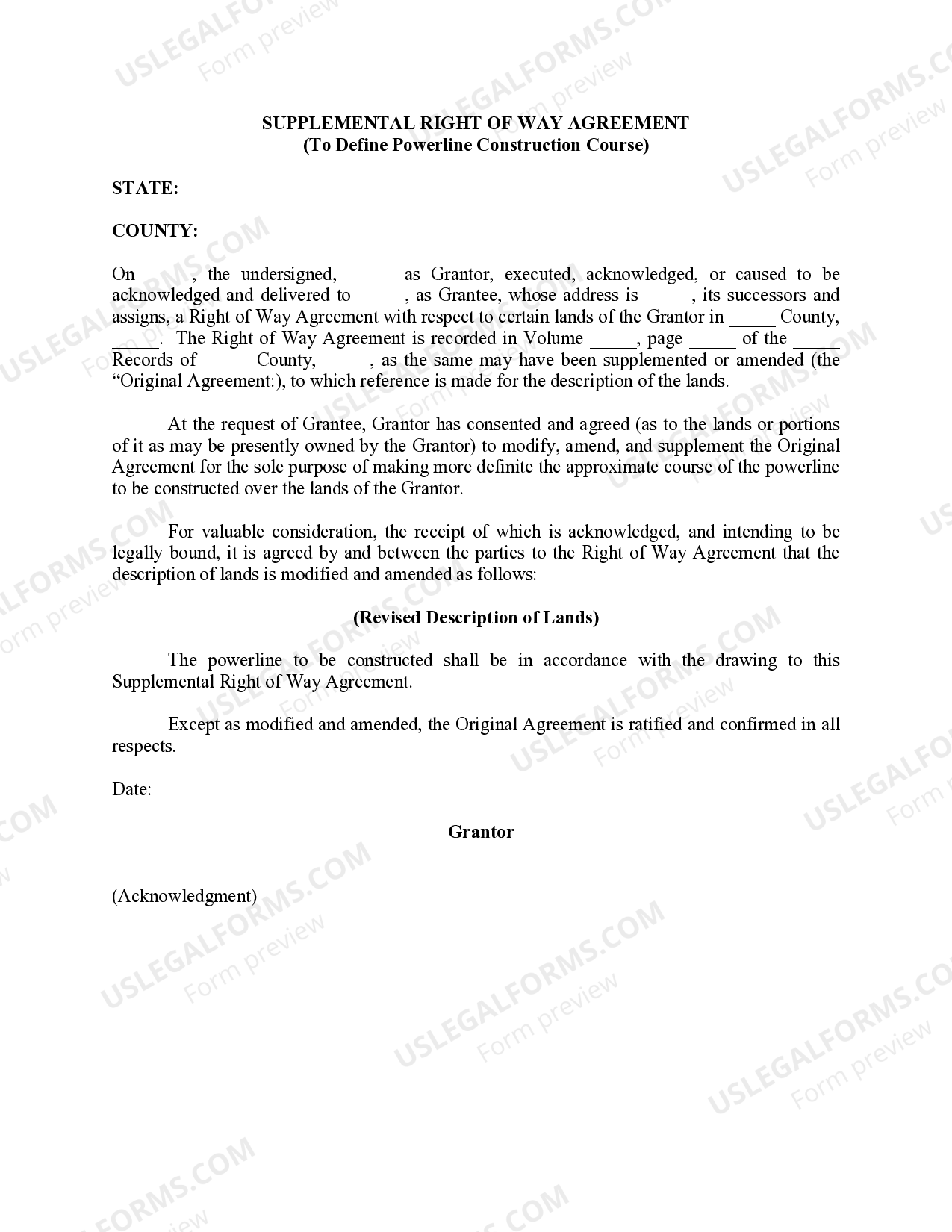 Supplemental Right of Way Agreement (To Define Powerline Construction ...