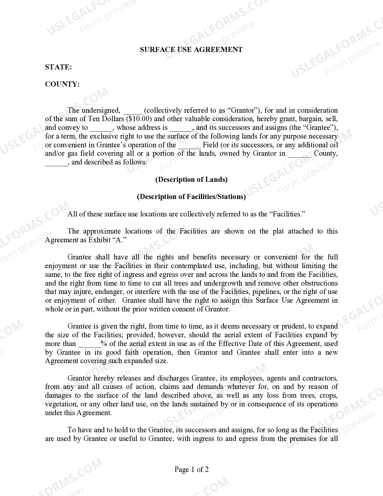 Surface Use Agreement | US Legal Forms