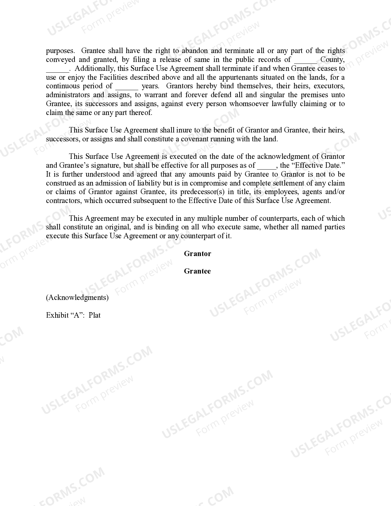 Surface Use Agreement (Oil and Gas Operations) | US Legal Forms