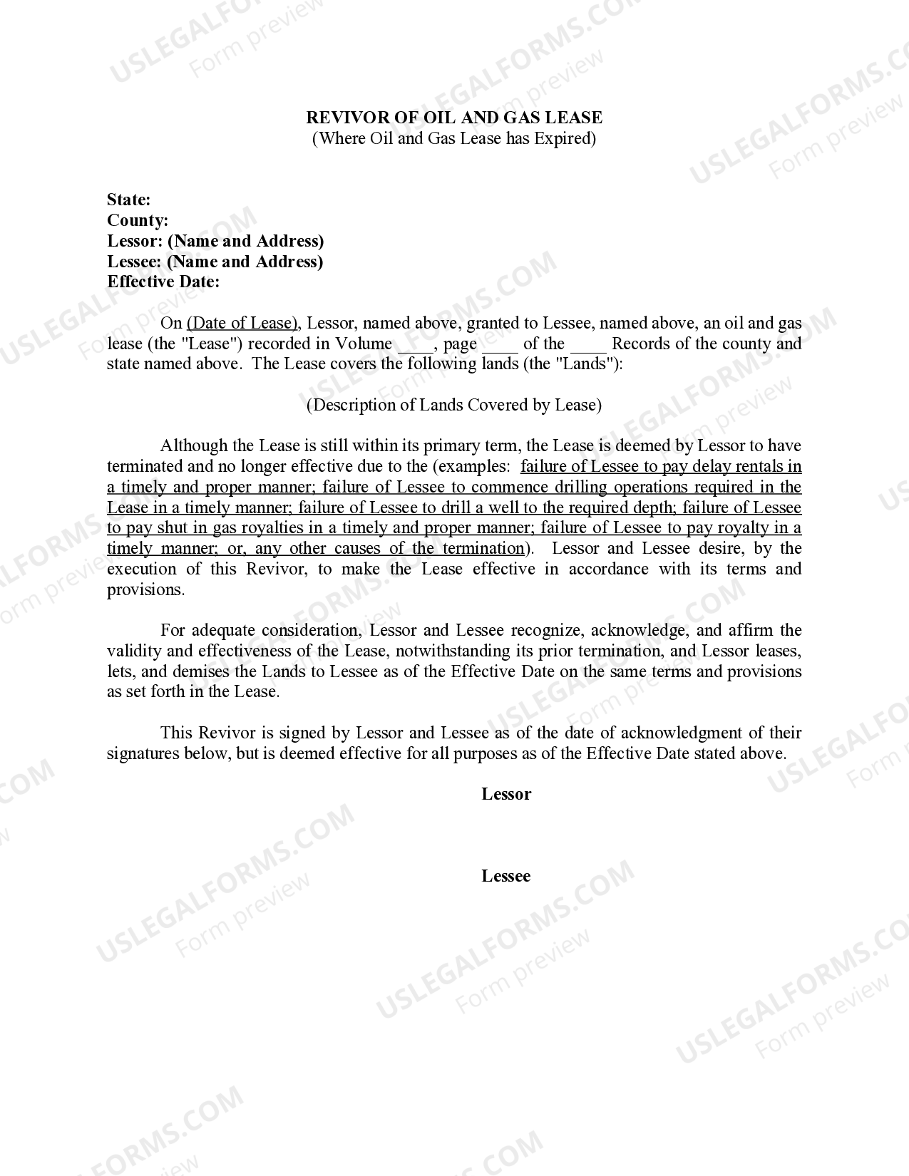 Revivor of Oil and Gas Lease Where Oil and Gas Lease Has Terminated or ...