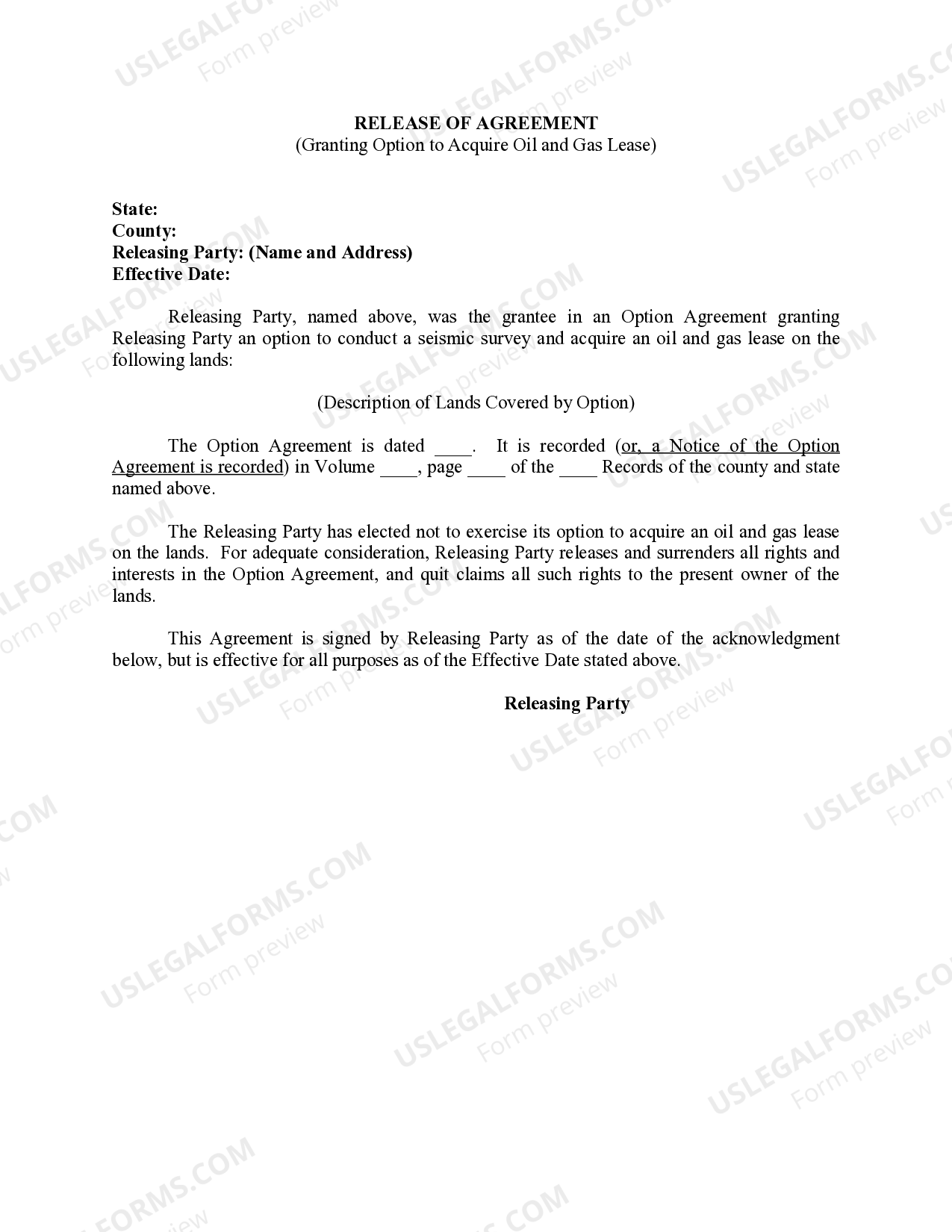 Agreement Oil Lease With Utilities Included Template | US Legal Forms