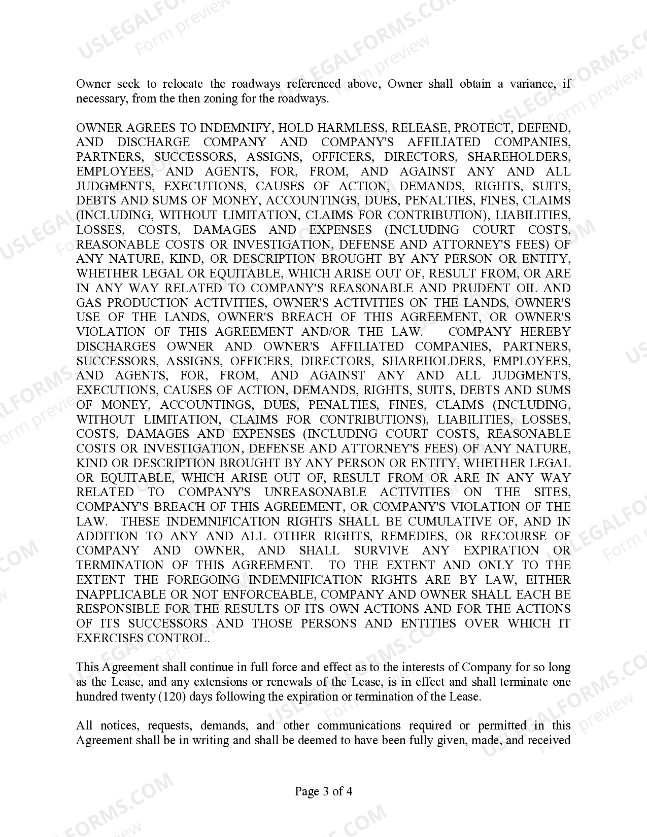 Surface Use Agreement (Contains Provisions Relative to Indemnity) | US ...