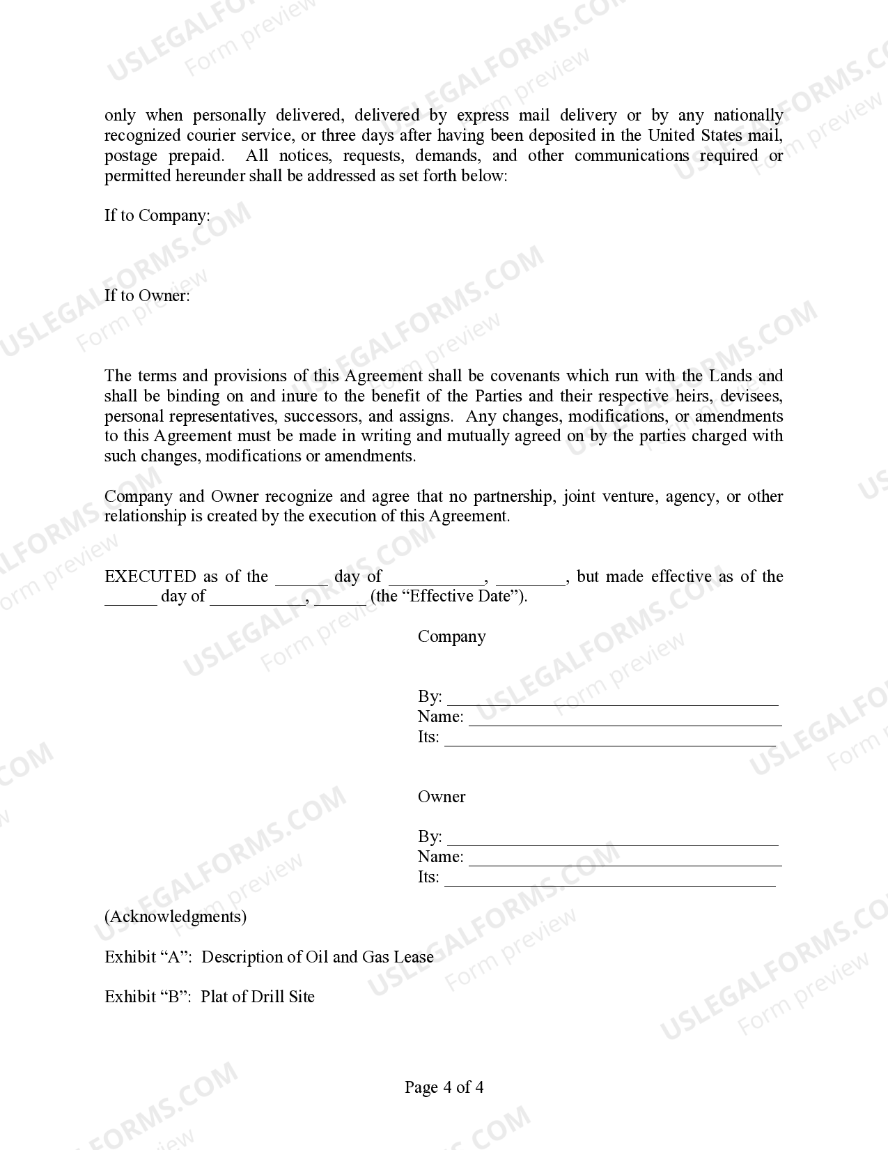 Surface Use Agreement (Contains Provisions Relative to Indemnity) | US ...