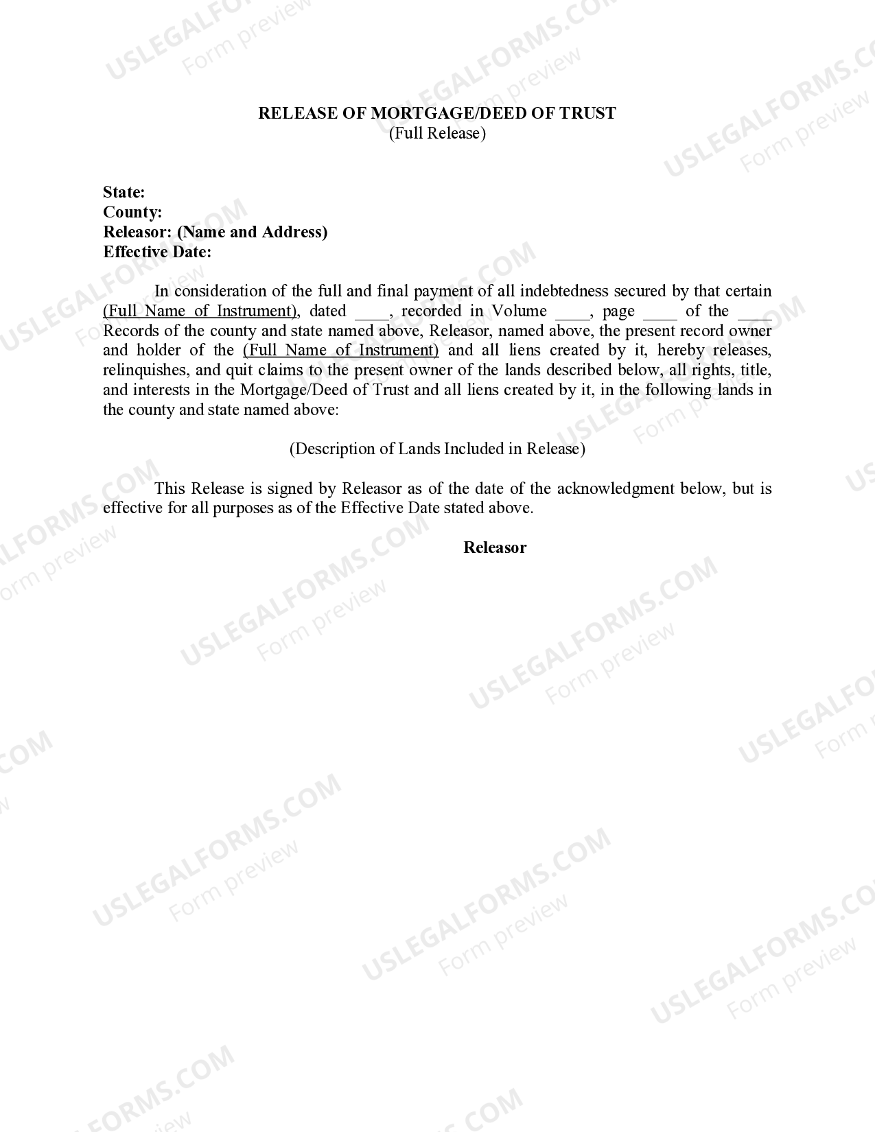 Release of Mortgage / Deed of Trust - Full Release - Full Release With ...