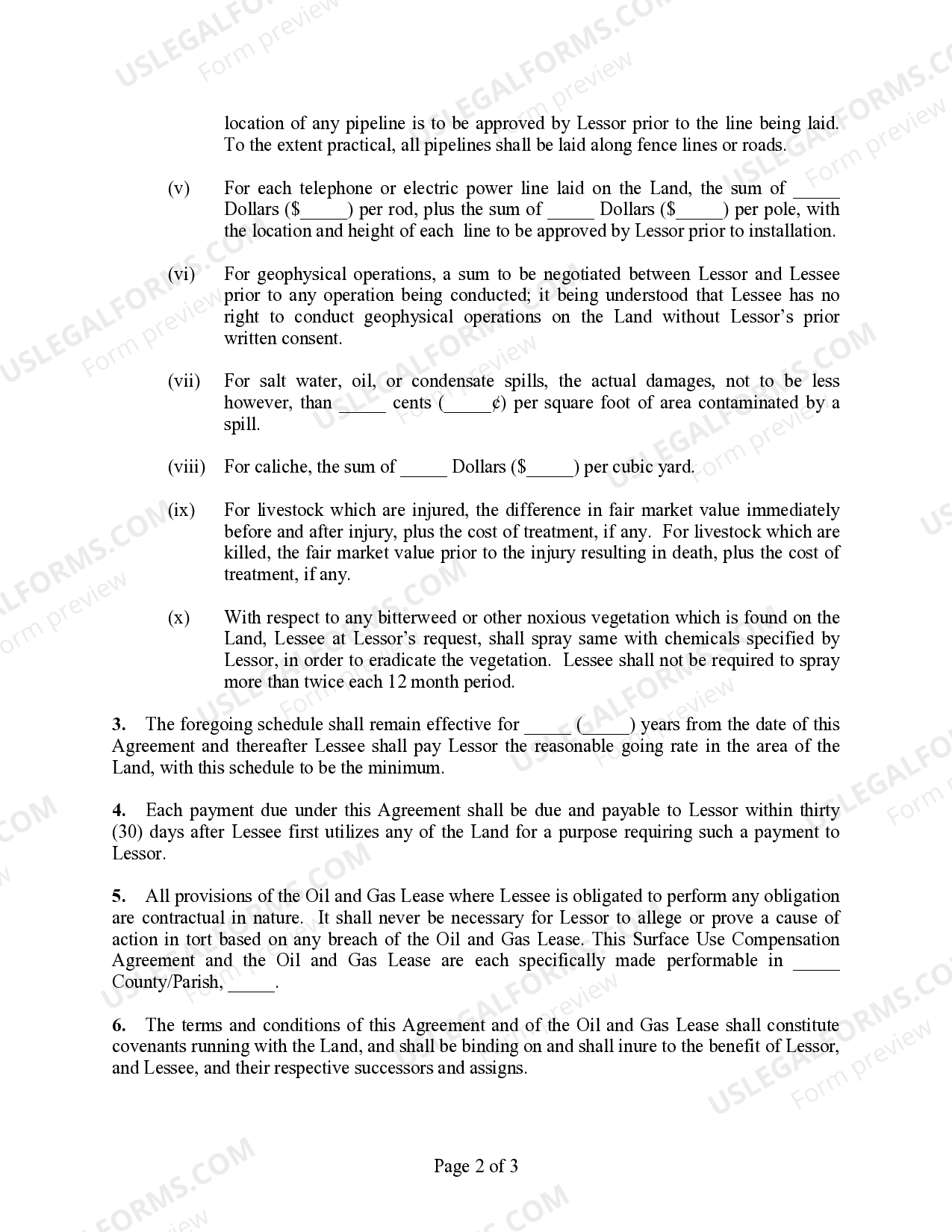 Surface Use Compensation Agreement | US Legal Forms