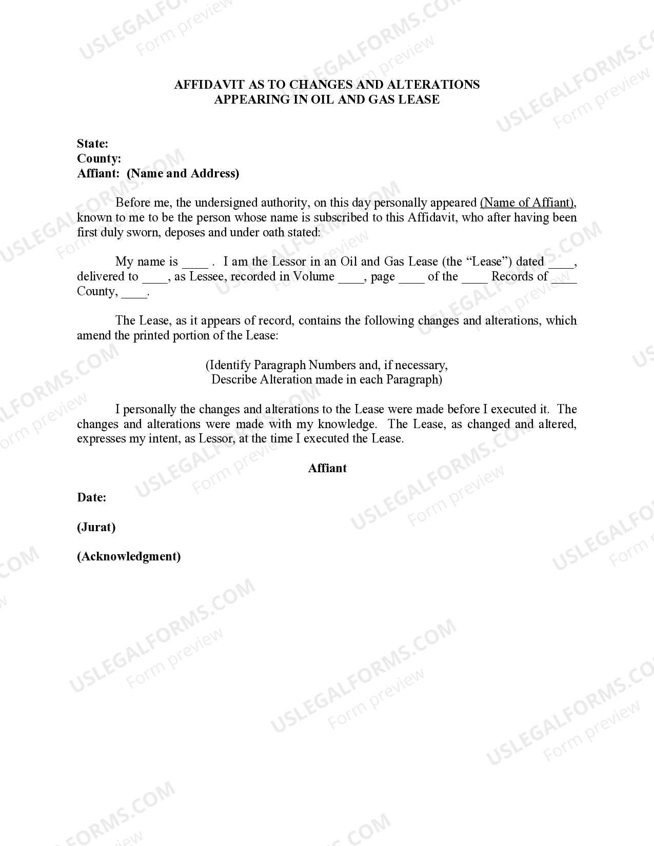 Affidavit As to Changes and Alterations Appearing in Oil and Gas Lease ...