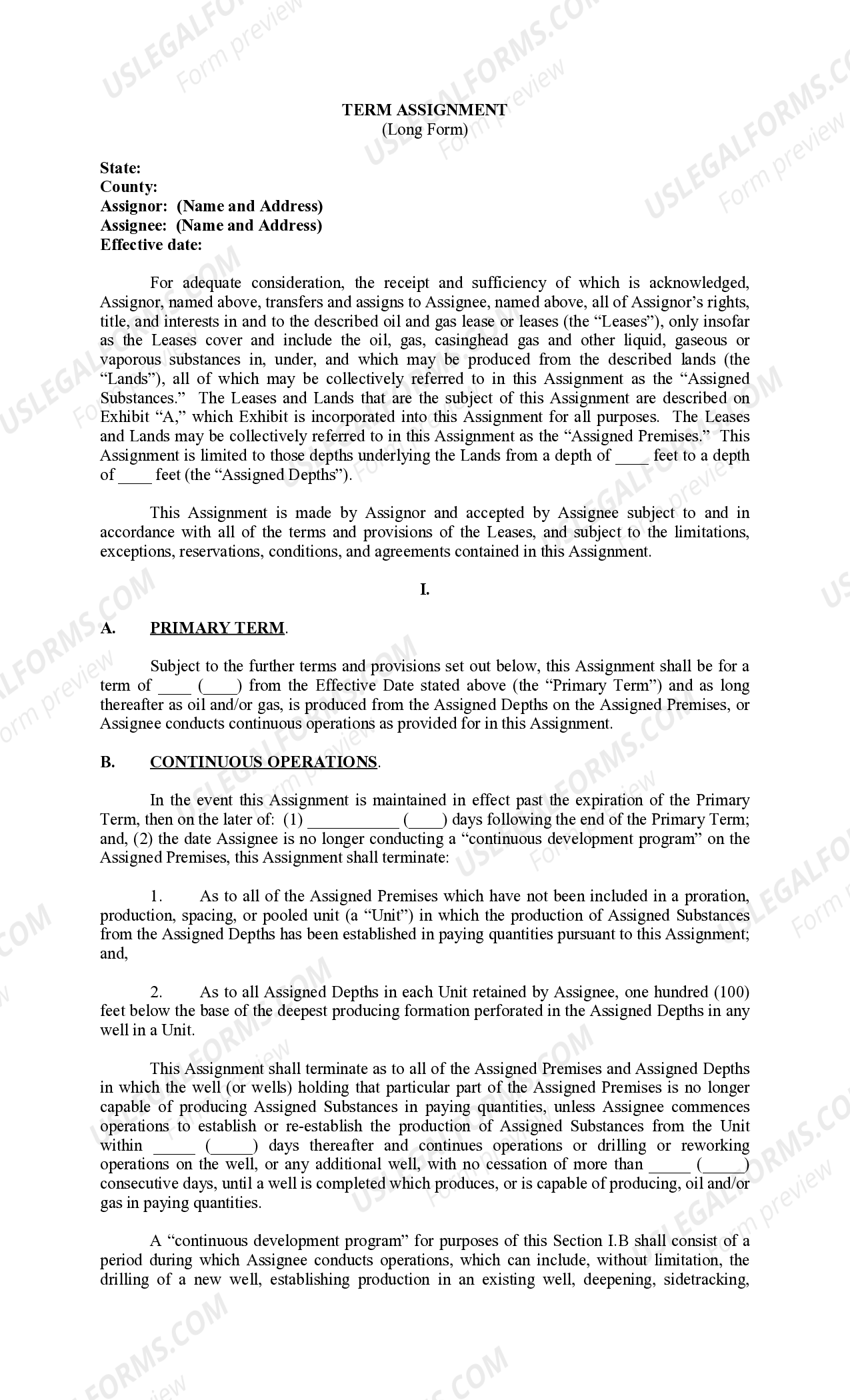 Term Assignment - Long Form | US Legal Forms