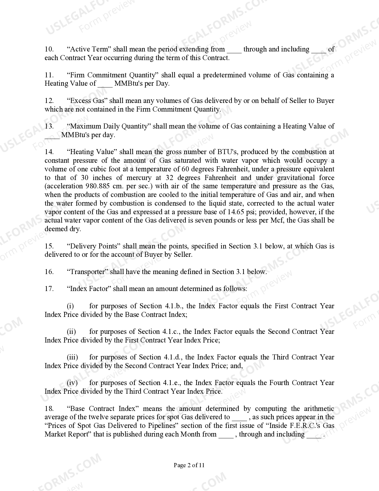 Gas Sales Contract | US Legal Forms