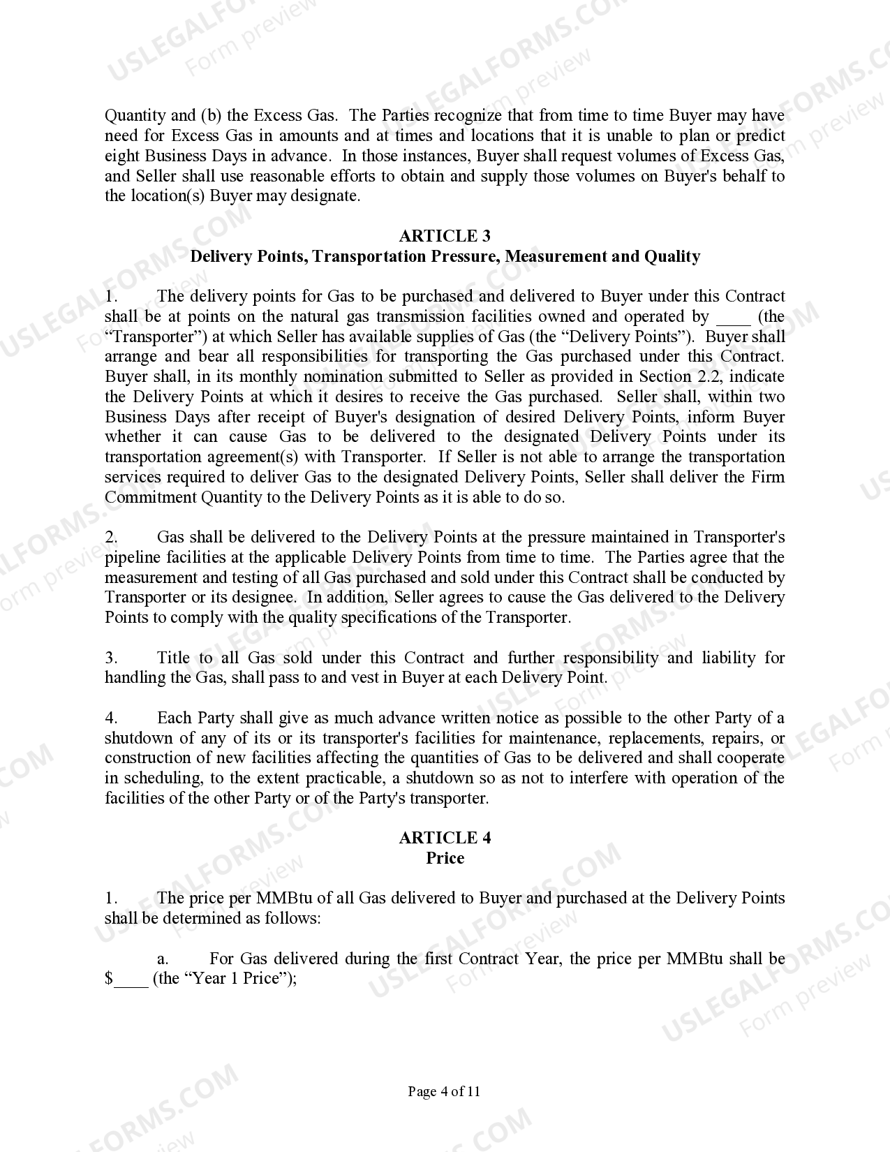 Gas Sales Contract | US Legal Forms
